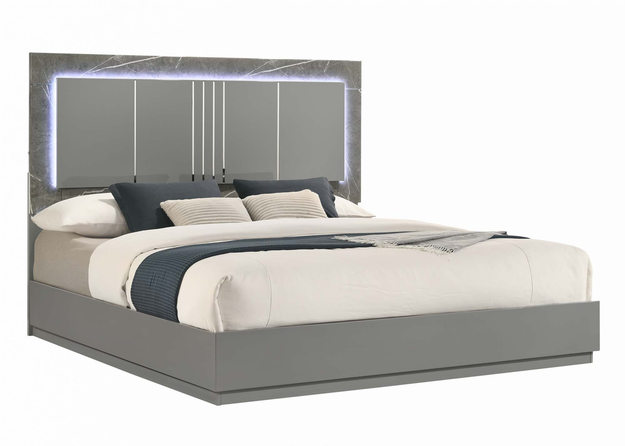 Brayden Studio® Elara King Bed – Two-Tone High-Gloss Marble & Lacquer ...