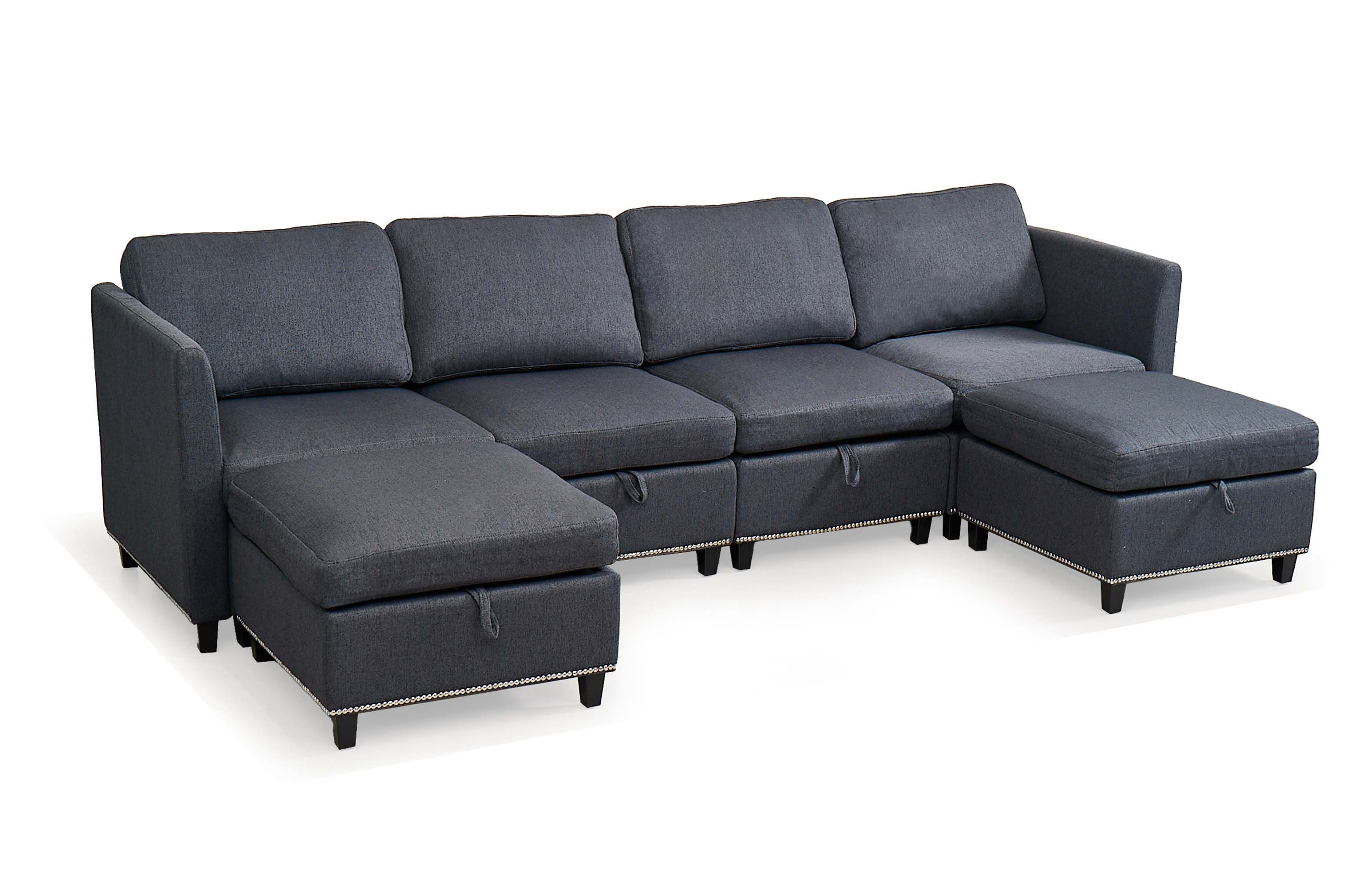Latitude Run® Convertible Sectional Sofa With Storage Seat 6 Seat Sofa ...