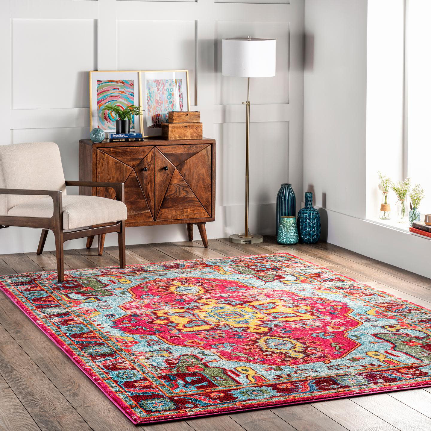 Bungalow Rose Oriental Pink/Blue Area Rug & Reviews | Wayfair