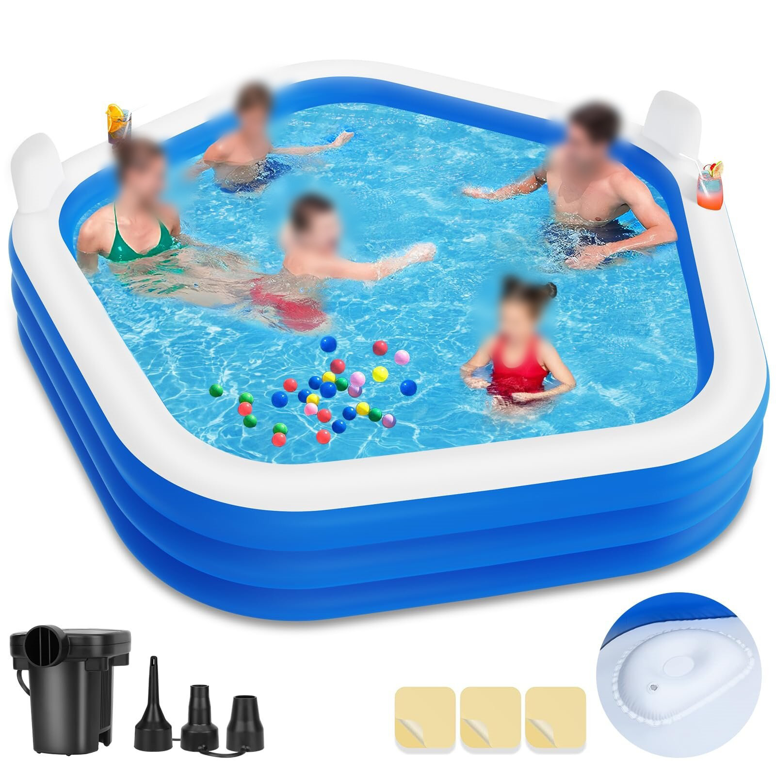 OLHAV 90" X 90" X 26" Kiddie Pool With Seats And Headrests | Wayfair