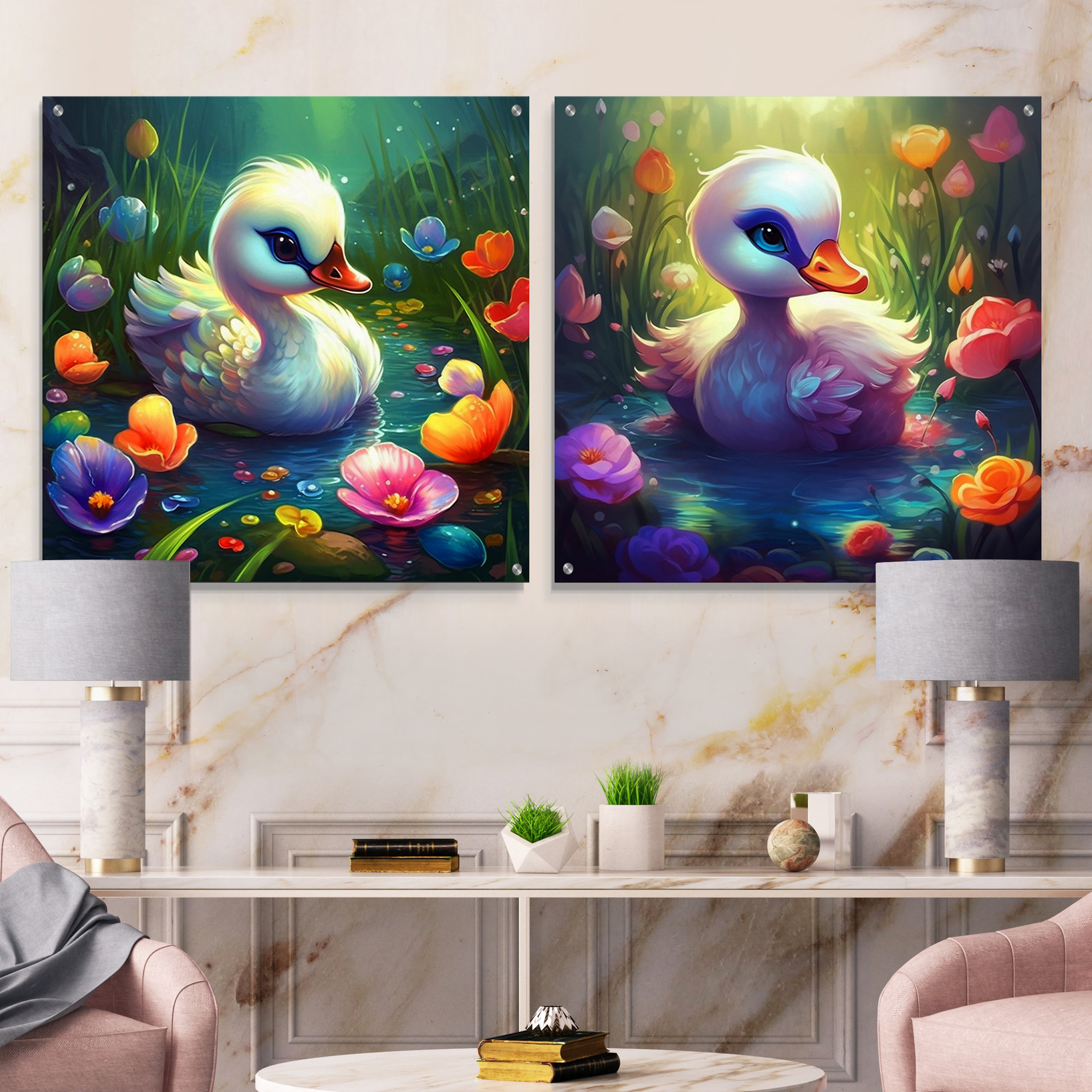 Harper Orchard Cute Baby Swan I - Swans Acrylic Wall Art Glass Set Of 2 ...