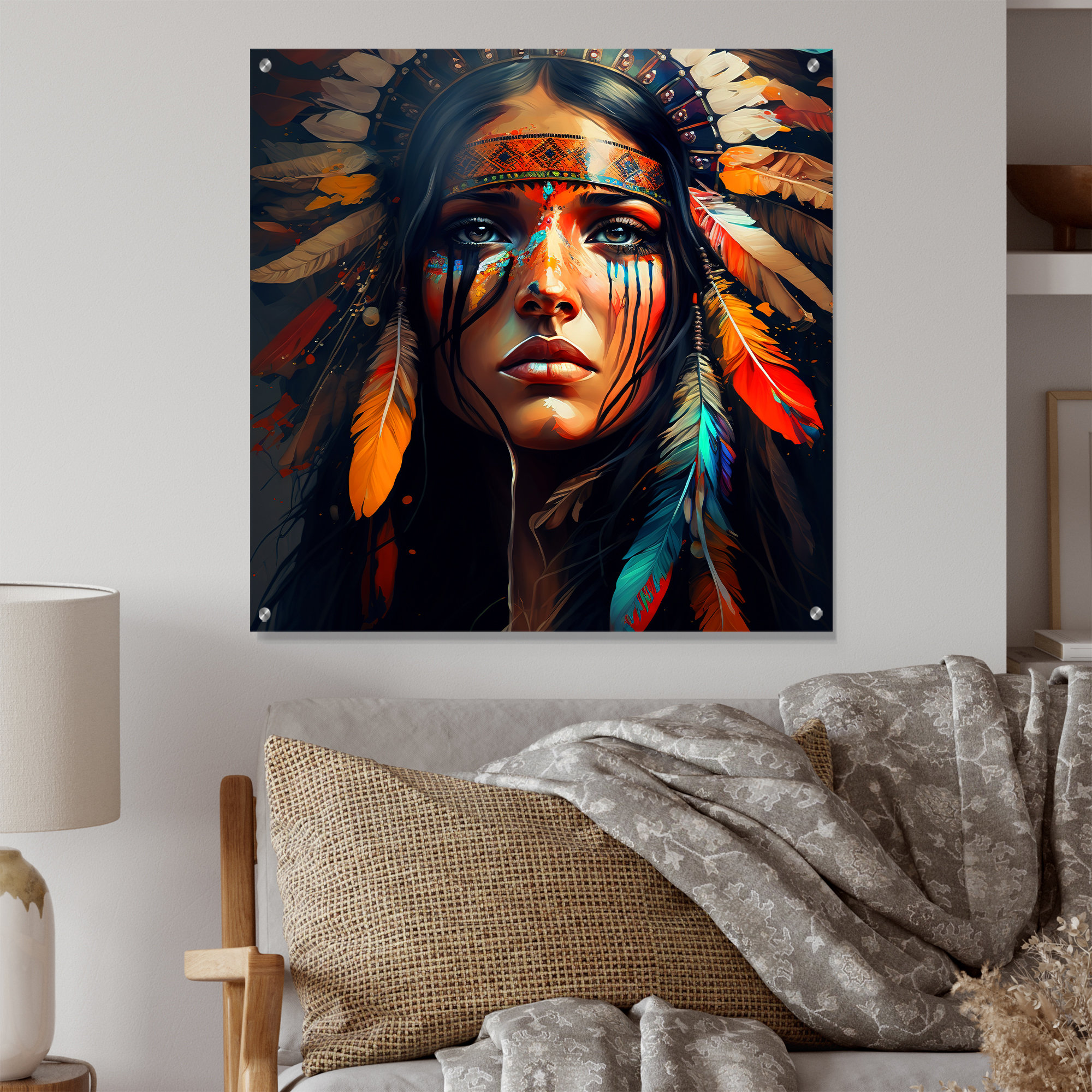 Bungalow Rose Colorful Native American Woman VI - Woman Boho Acrylic ...