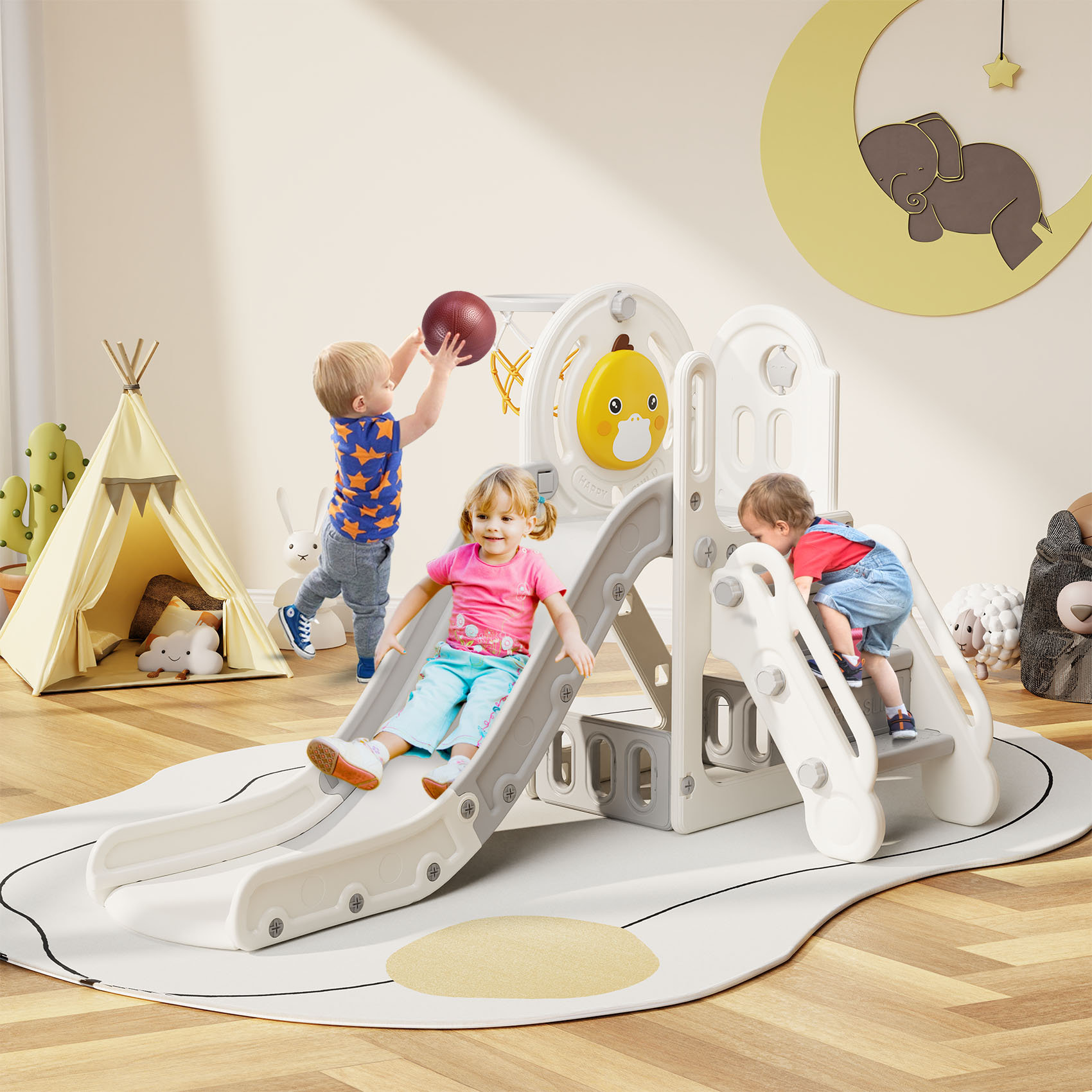 Suteck 5 in 1 Toddler slide, Kids Slide with Climber Outdoor Indoor ...