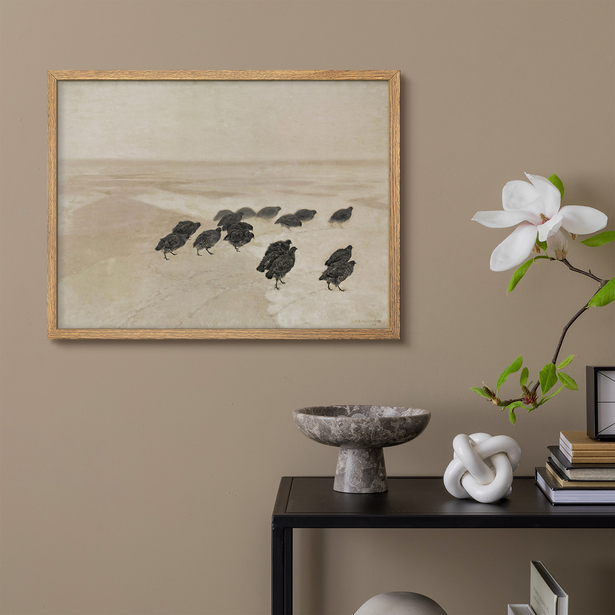 SIGNLEADER Framed Flock of Birds in Snow Wall Art, Soft Vintage Nature ...