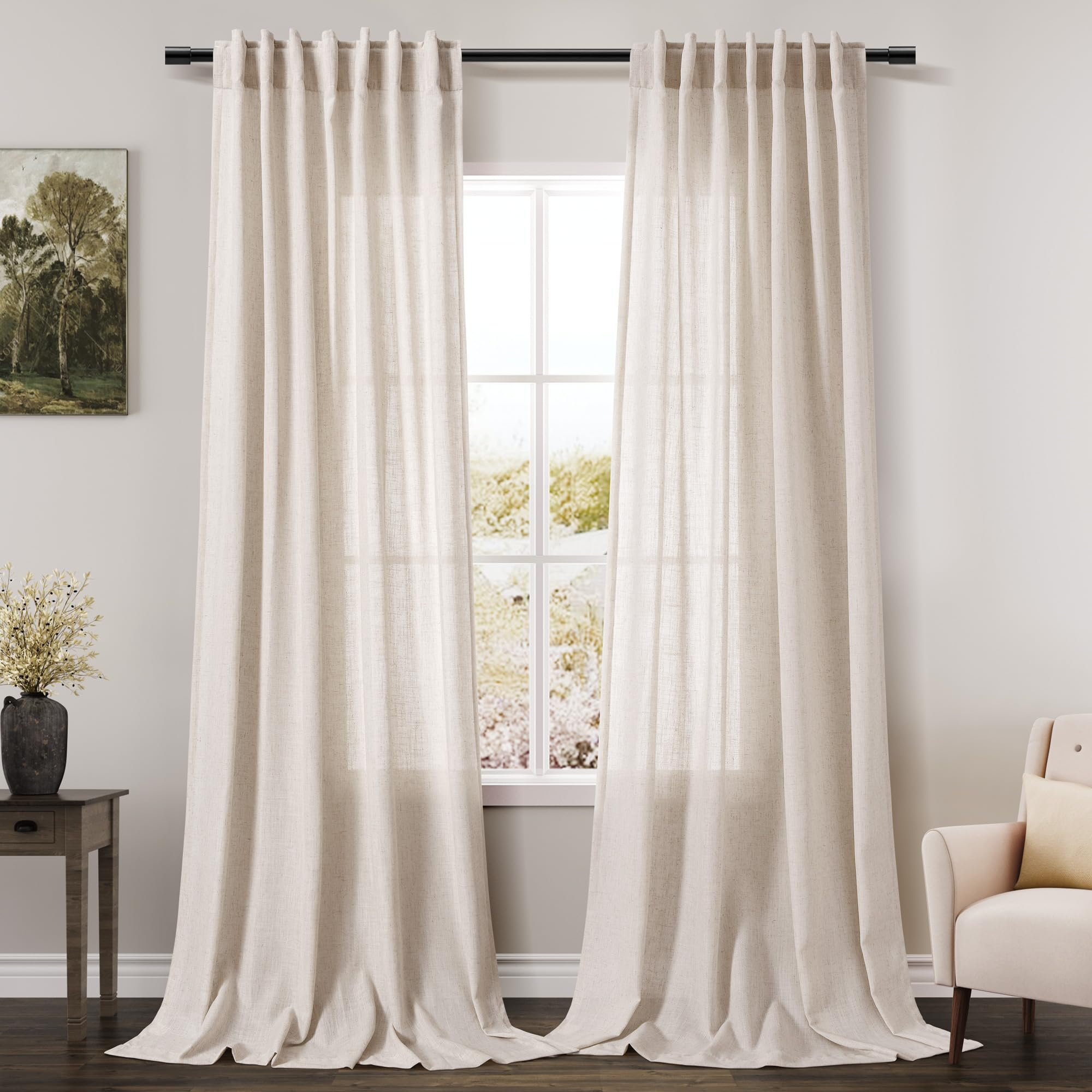 Hokku Designs Tan Beige Linen Curtains 90 Inch Length For Living Room 2 ...