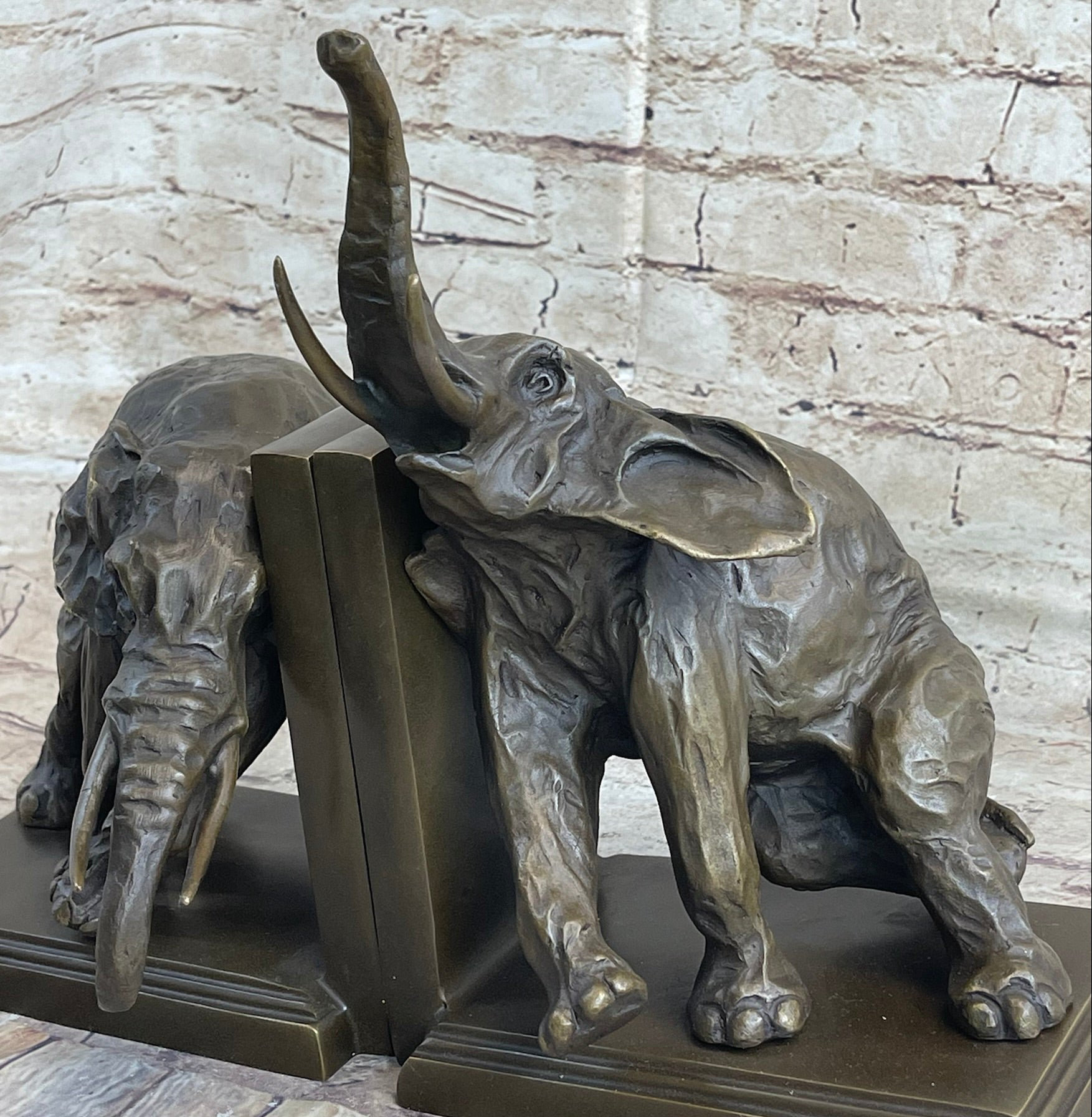 Bungalow Rose Wojtek Handmade Bronze Statue Book Bookends Sculpture Elephant Elephants Figure ...