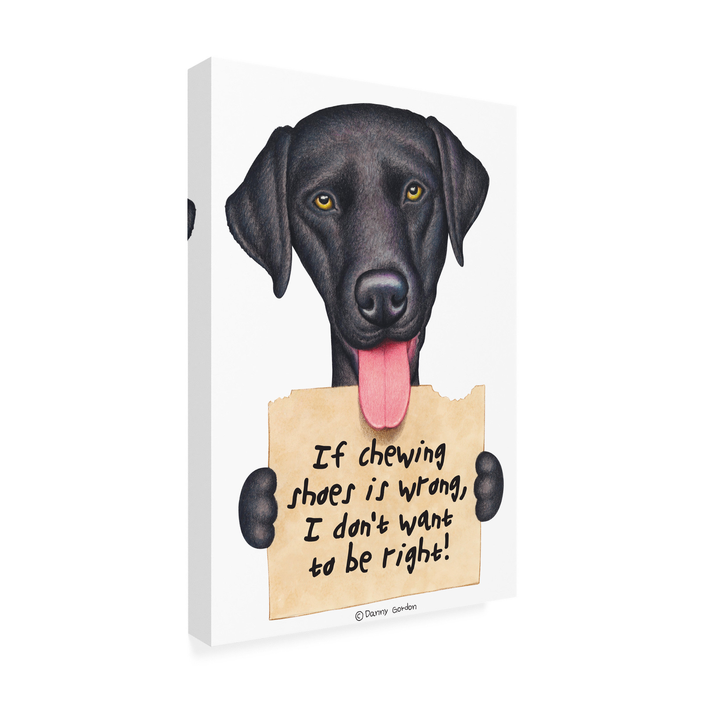 Trinx Black Lab Holding Sign by Danny Gordon Art - Wrapped Canvas ...
