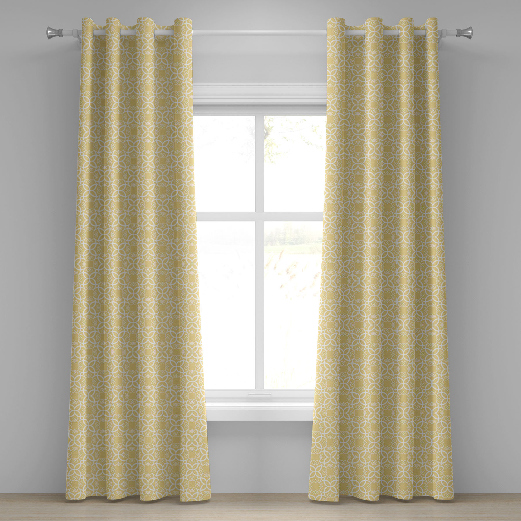Latitude Run® Yellow White Grommet Curtain Decorative 2-Panel Window ...