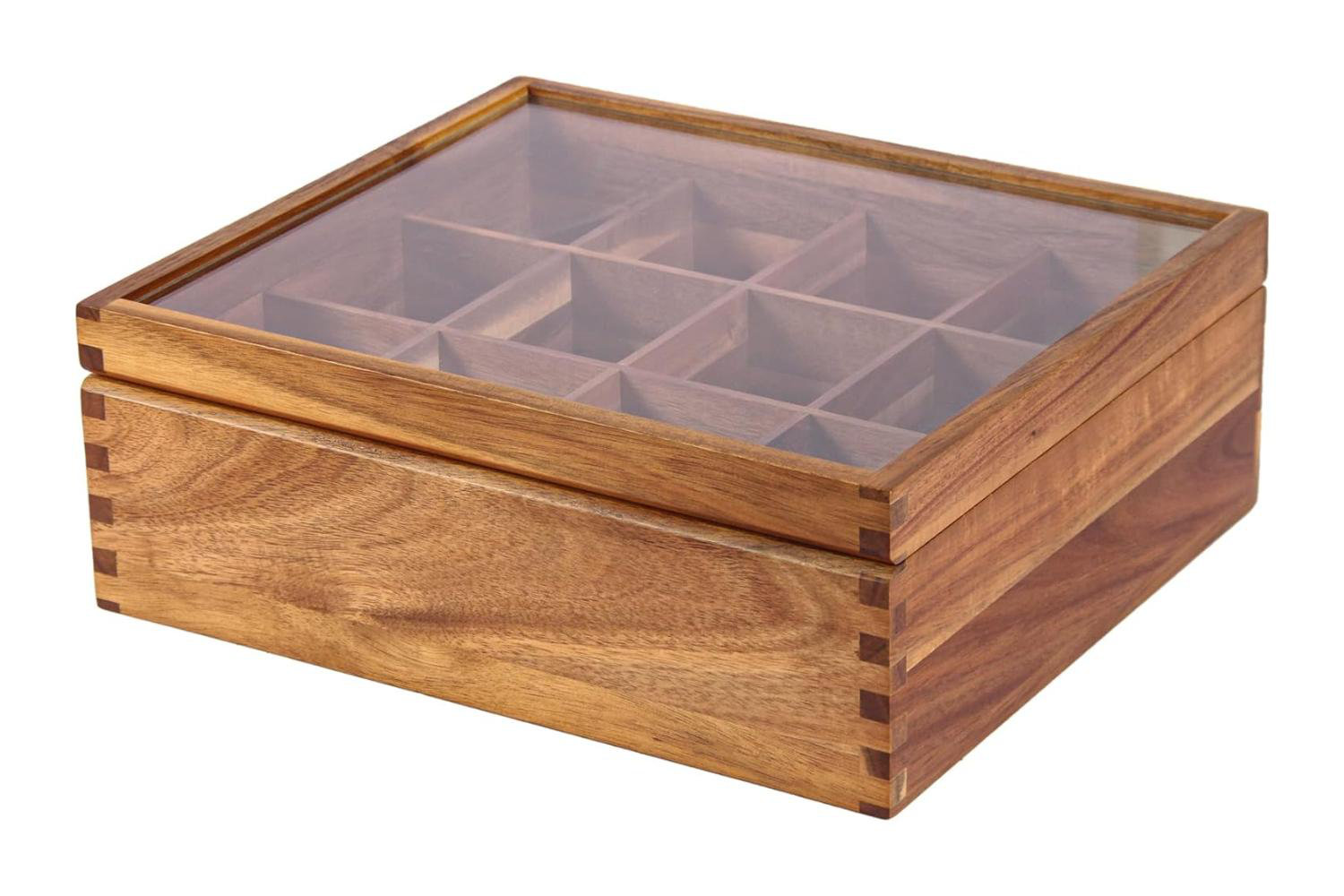 Elaine Mercure Acacia Wood Tea Organizer Box 12 Compartments, Multi ...