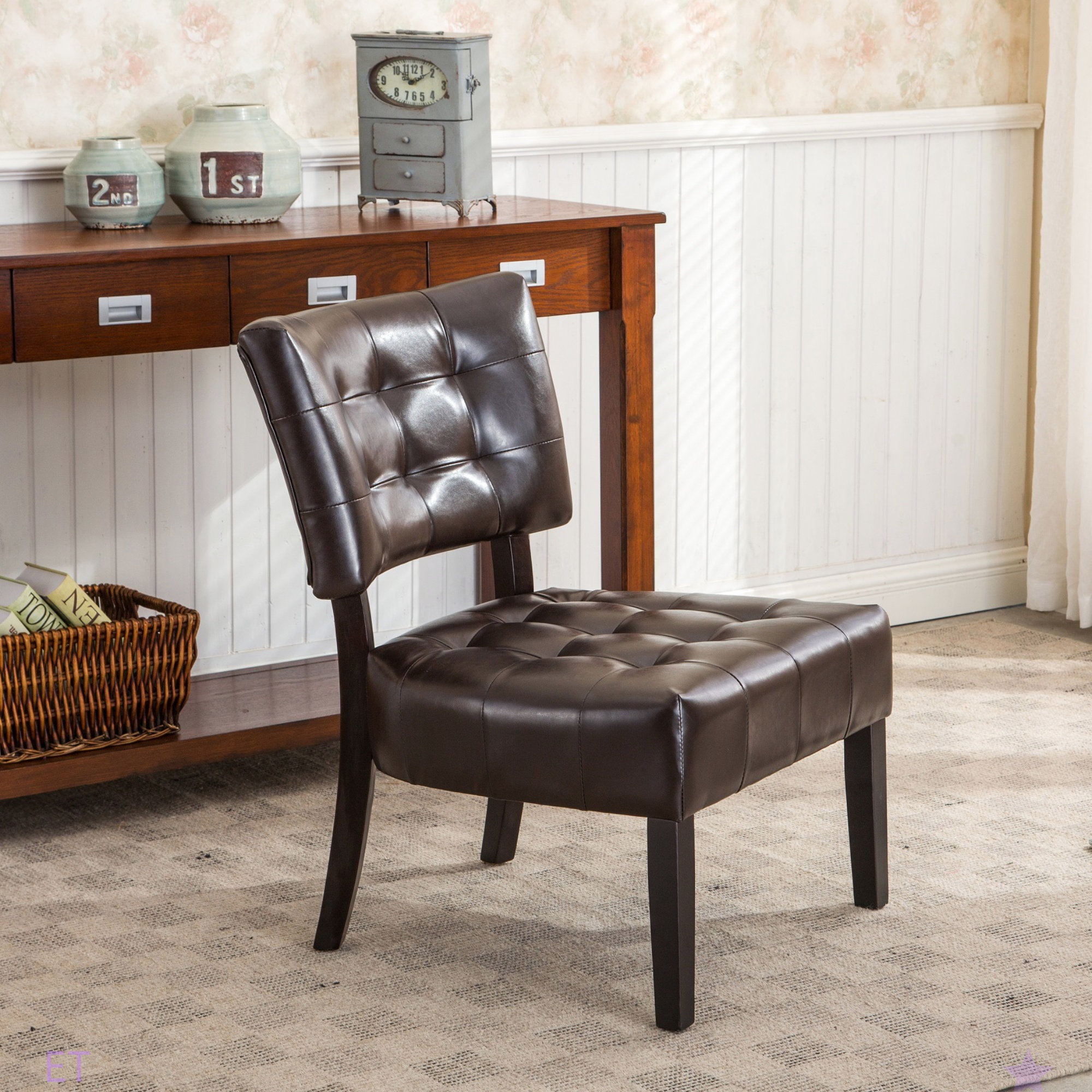 Lark Manor™ Roundhill Furniture Blended Leather Tufted Accent Chair ...