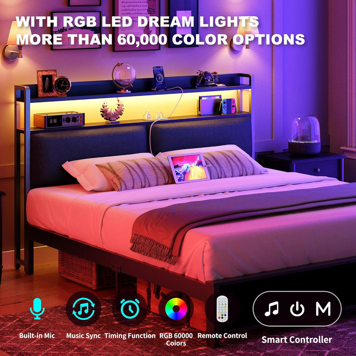 Brayden Studio® Headboard For Bed Frame, Headboards With Outlets, USB ...