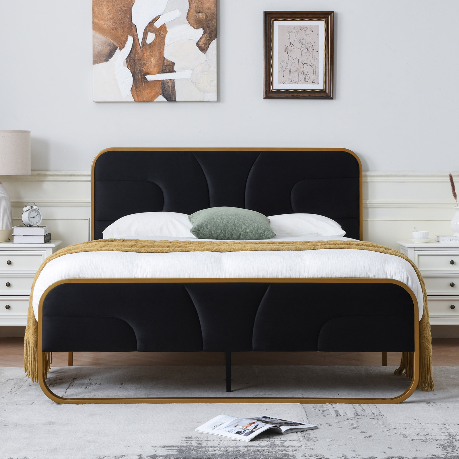 Mercer41 Nelsie Upholstered Platform Bed with Velvet Tufted Headboard ...