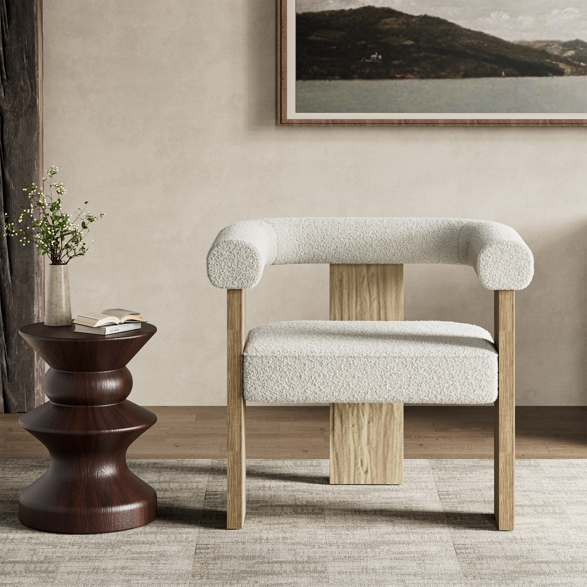 Latitude Run® Luxe Sherpa Upholstered Accent Armchair with Solid Wood ...