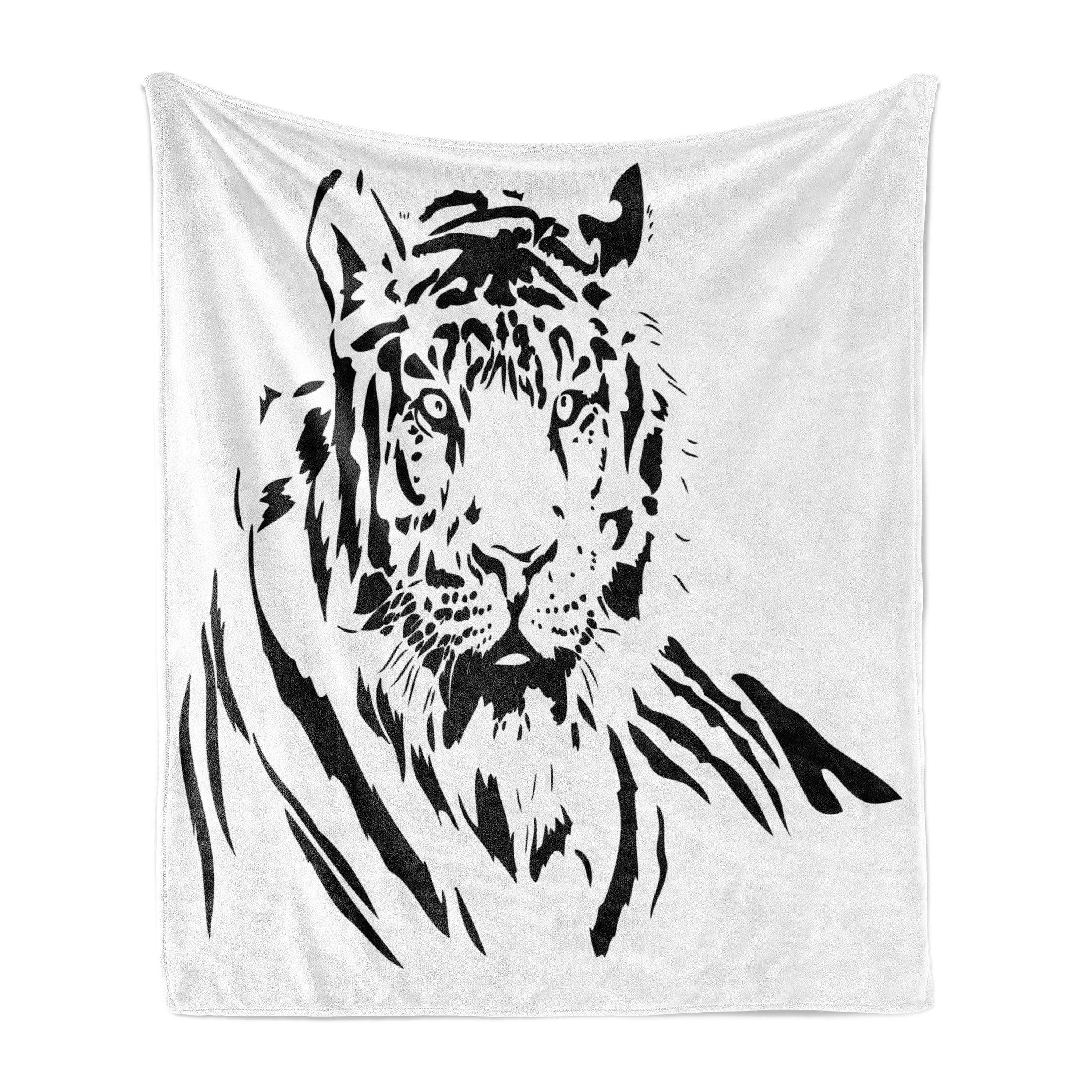 Ambesonne Tiger Fleece Throw Blanket Black Outline Hunter Cat Black ...