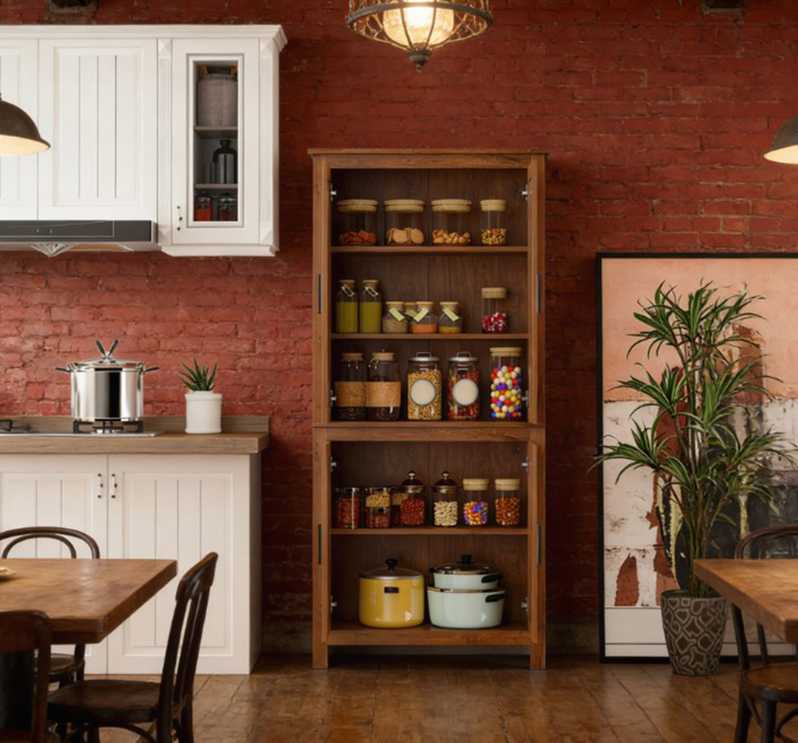 Ebern Designs Spacious Freestanding Kitchen Pantry with Adjustable ...