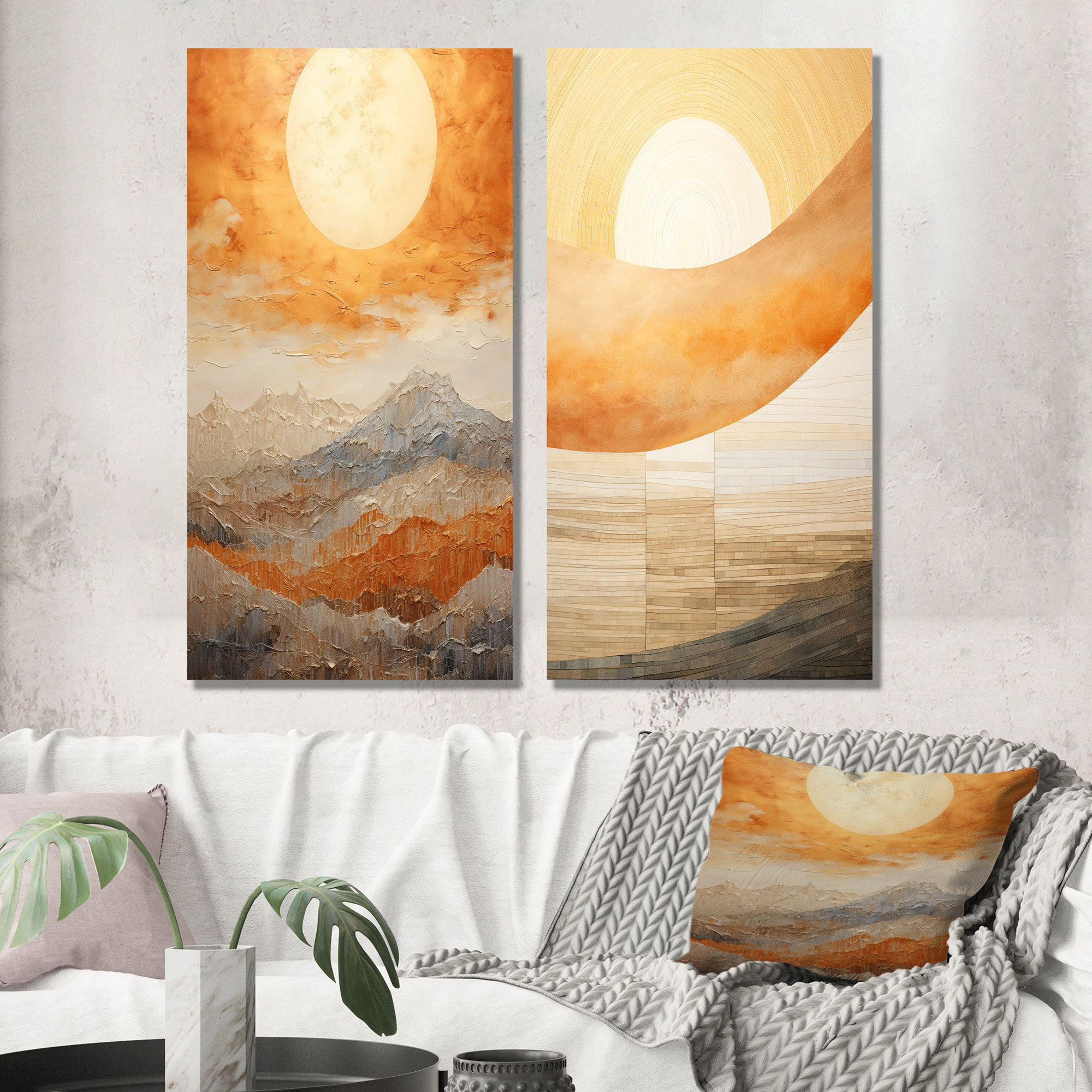 Ivy Bronx Geometric Golden Beige Sunset Harmony - Sunset Metal Wall Art ...