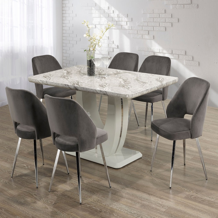 Brassex 7 - Piece Marble Top Pedestal Dining Set - Wayfair Canada