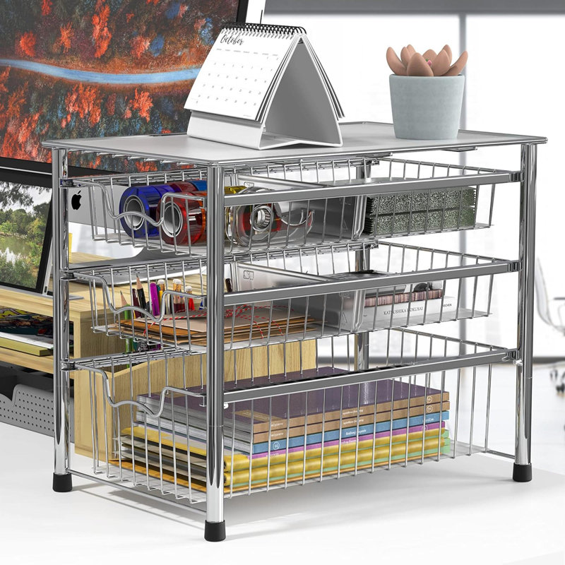 Ivy Bronx Stackable 3 Tier Sliding Basket Organizer Drawer, Chrome ...