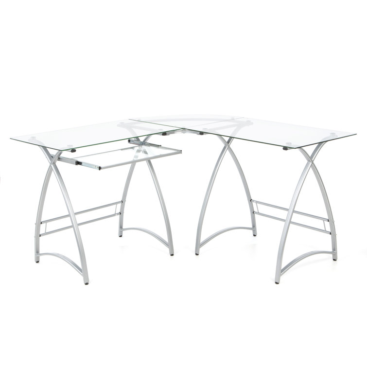 Latitude Run® L-Shaped Glass Top Computer Desk & Reviews | Wayfair