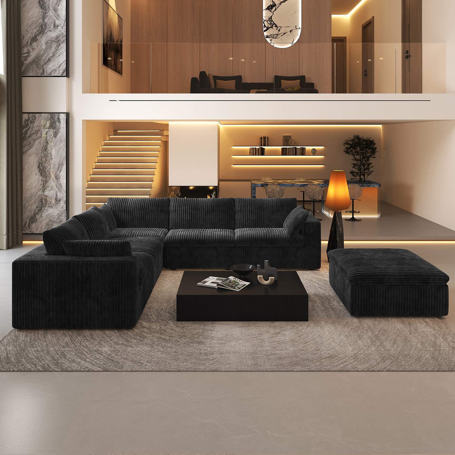 Mercer41 6 Seater Modular Corner Sectional 6-Piece Plush Corduroy Sofa ...