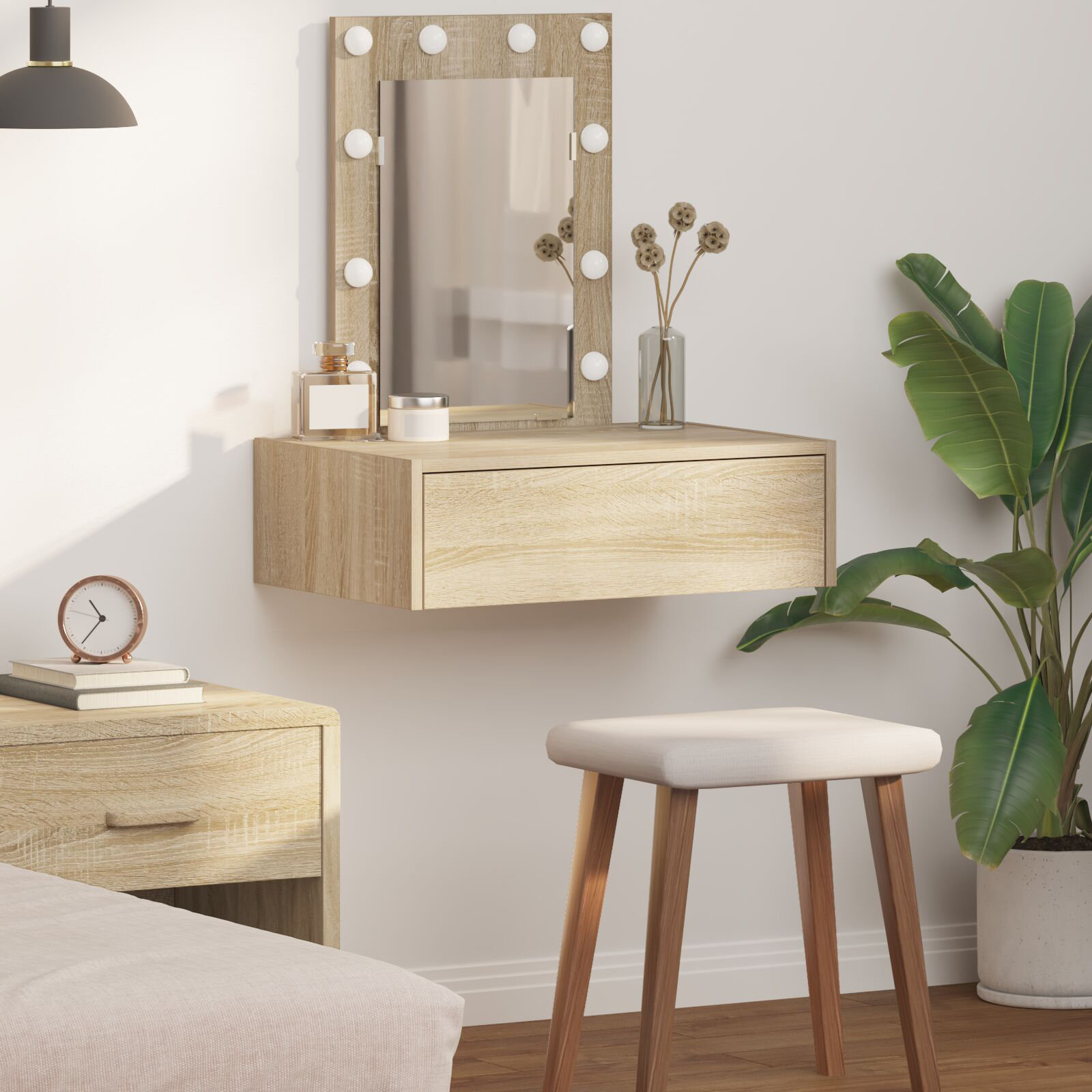 Ivy Bronx Wall Mount Dressing Table With LED Lights | Wayfair