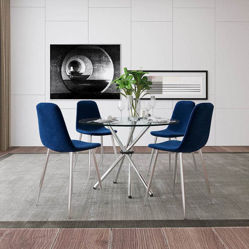 Wrought Studio Round Glass Table w/ Stainless Steel Legs for Kitchen ...