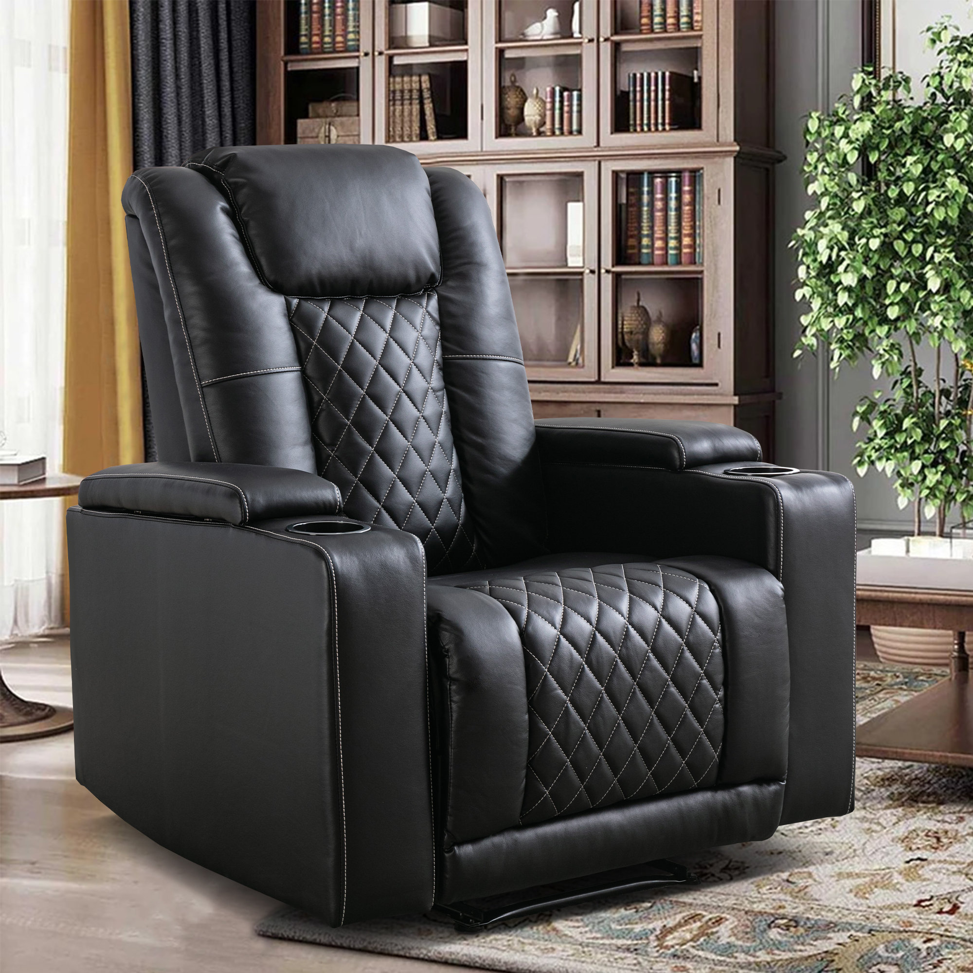 ANJ LyQuinn 35.4'' Wide Contemporary Top Faux Leather Power Recliner ...