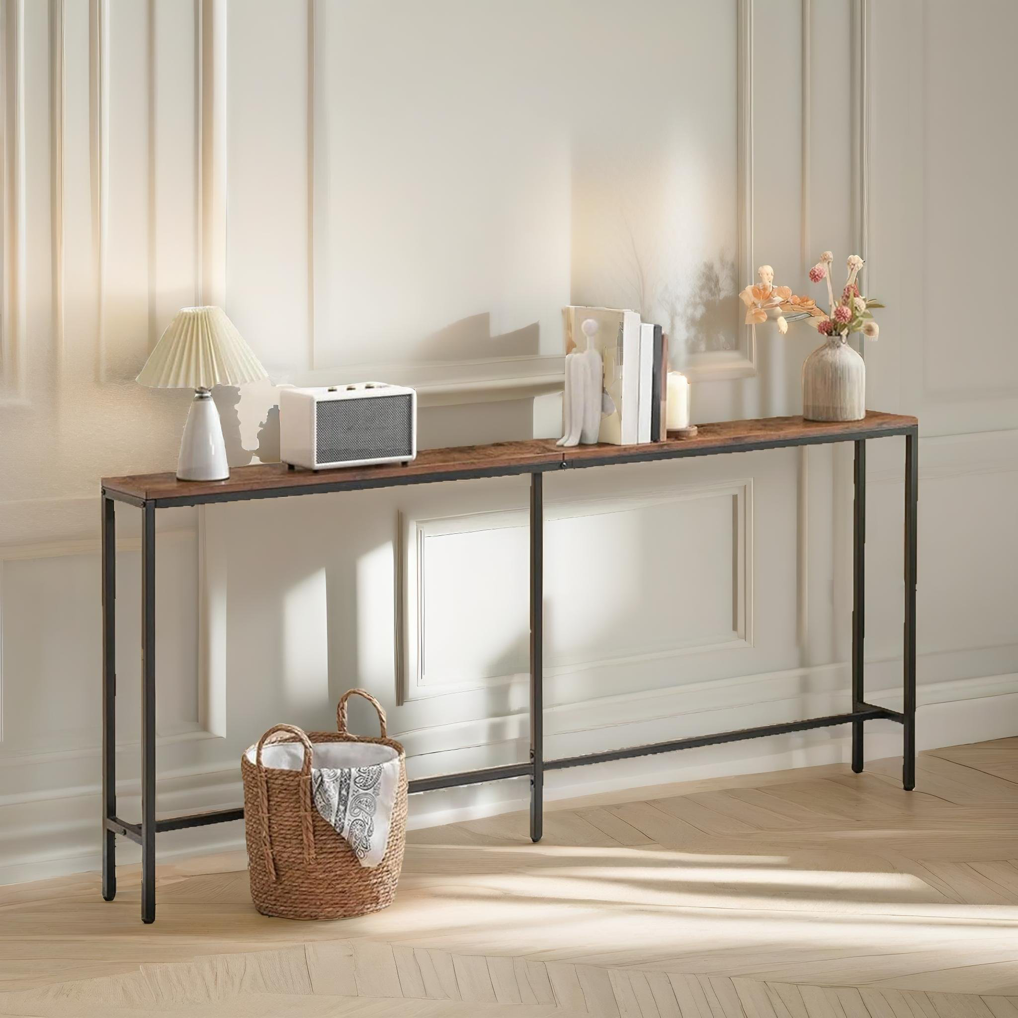 Latitude Run 180Cm Rustic Slim Narrow Console Table Entryway Hallway ...