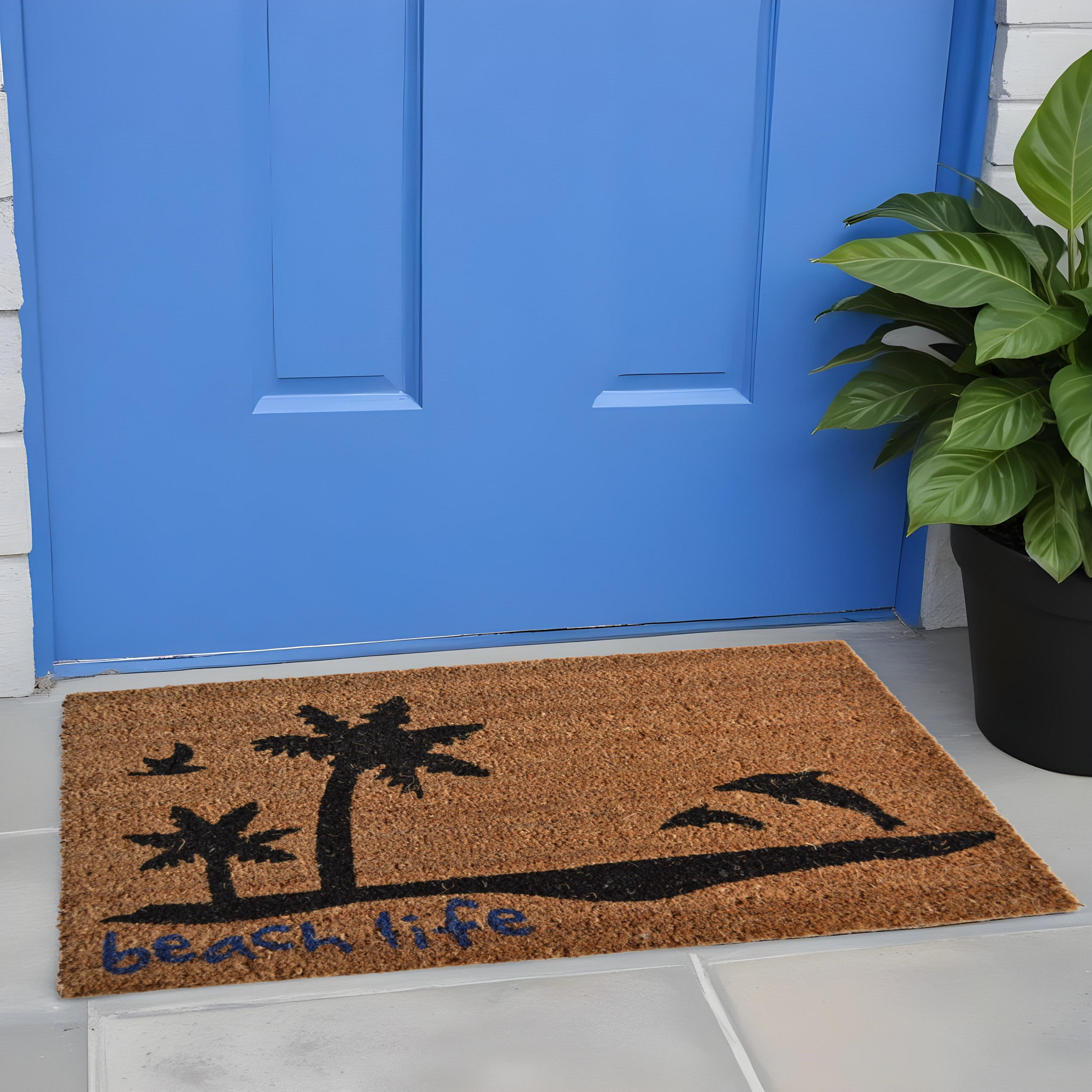Beachcrest Home™ 18" X 30" Brown and Black Coir Tropical Beach Life ...