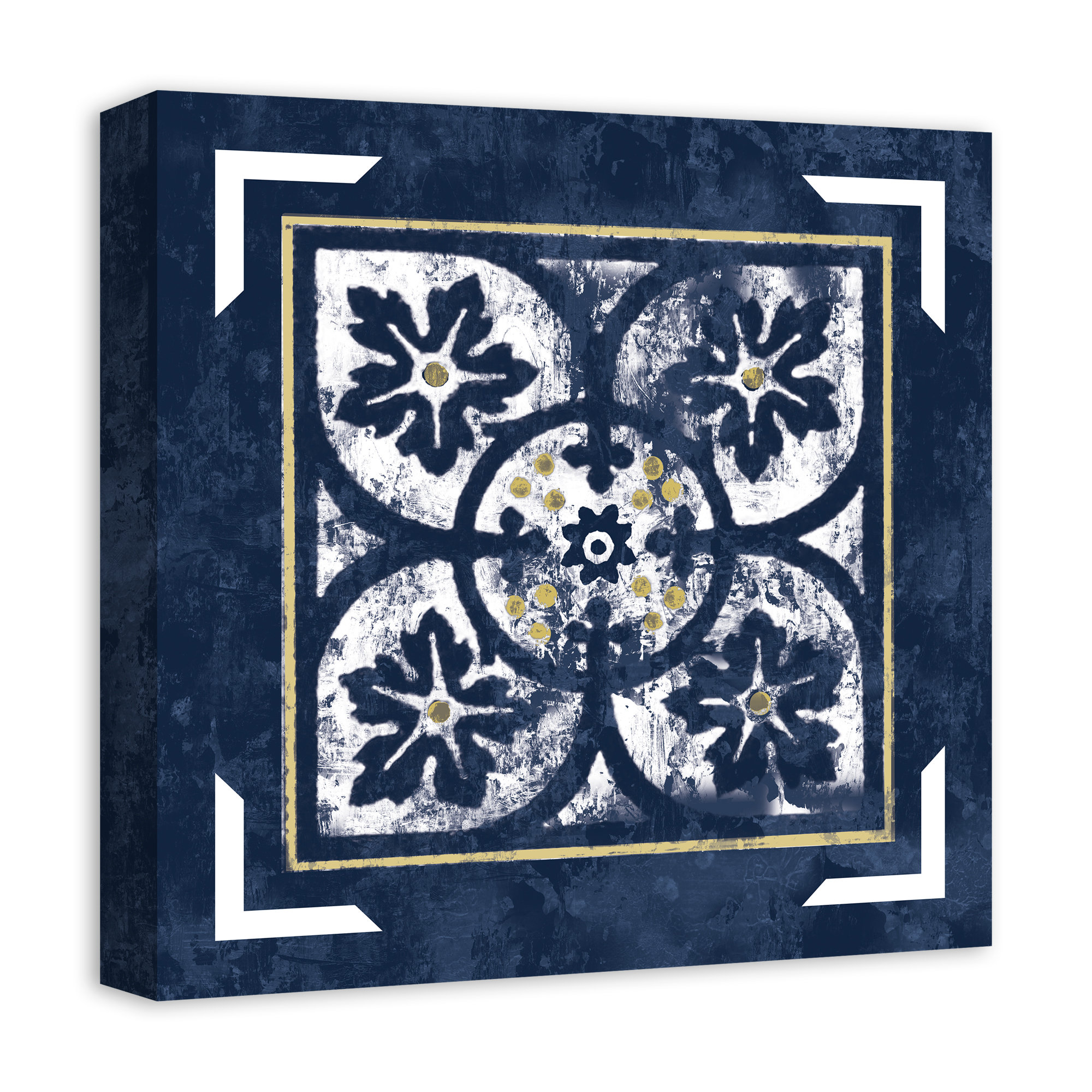 Red Barrel Studio® Distressed Indigo Tile - Wrapped Canvas Painting ...