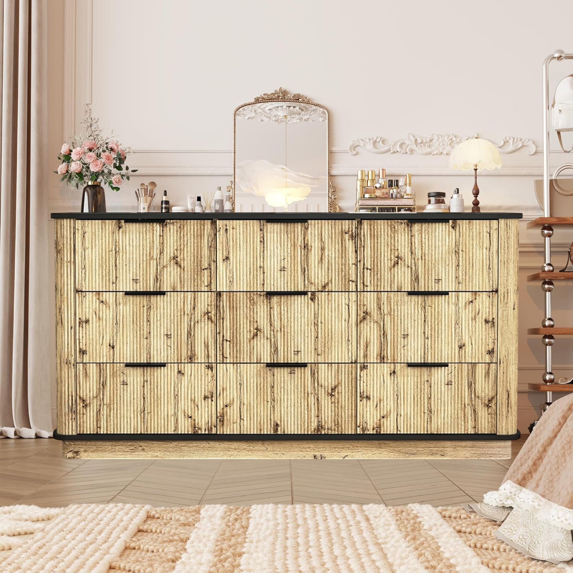 Union Rustic Fluted Dresser For Bedroom,Long 9 Drawer Dresser With Deep ...