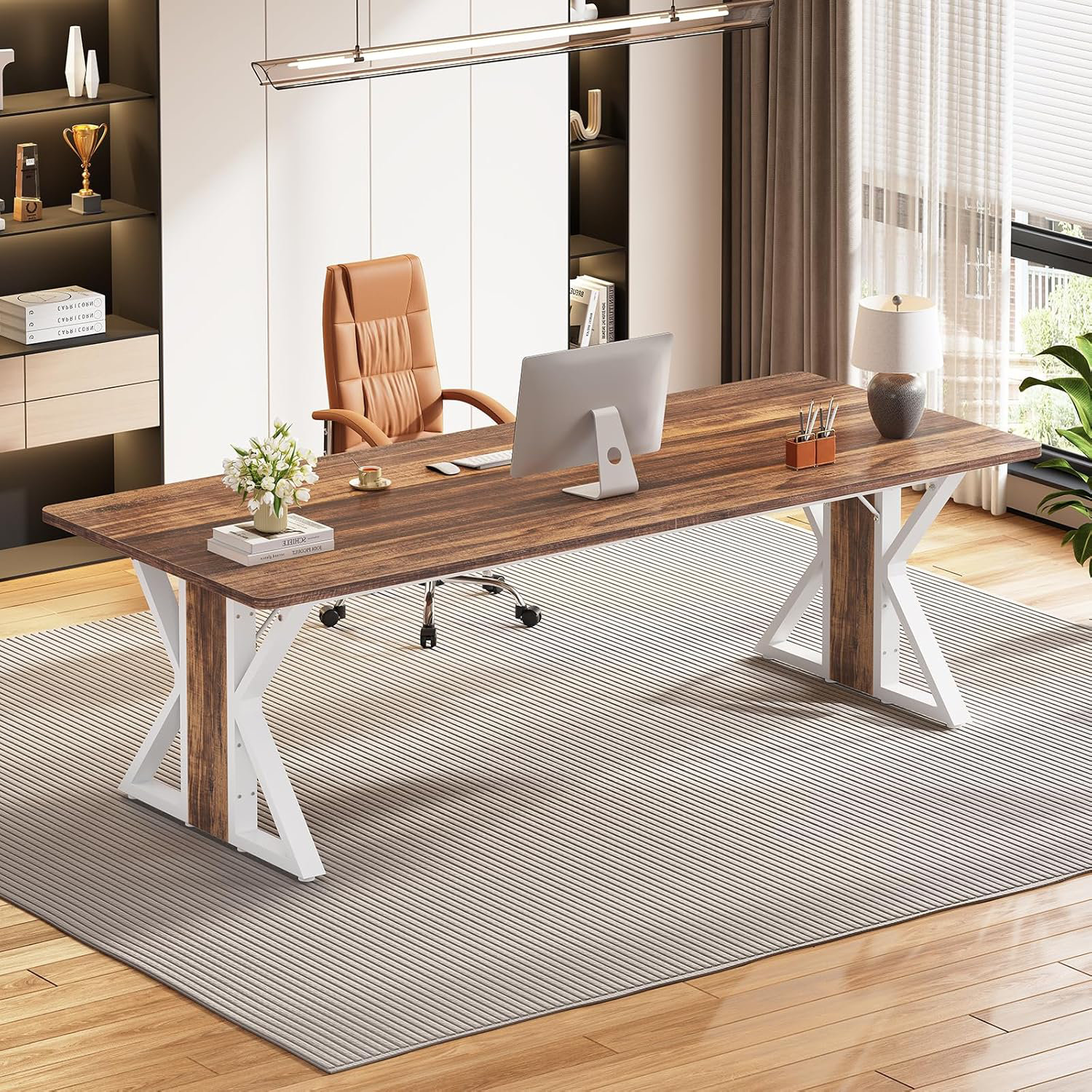 17 Stories Executive Desk, Large Computer Office Desk Workstation ...