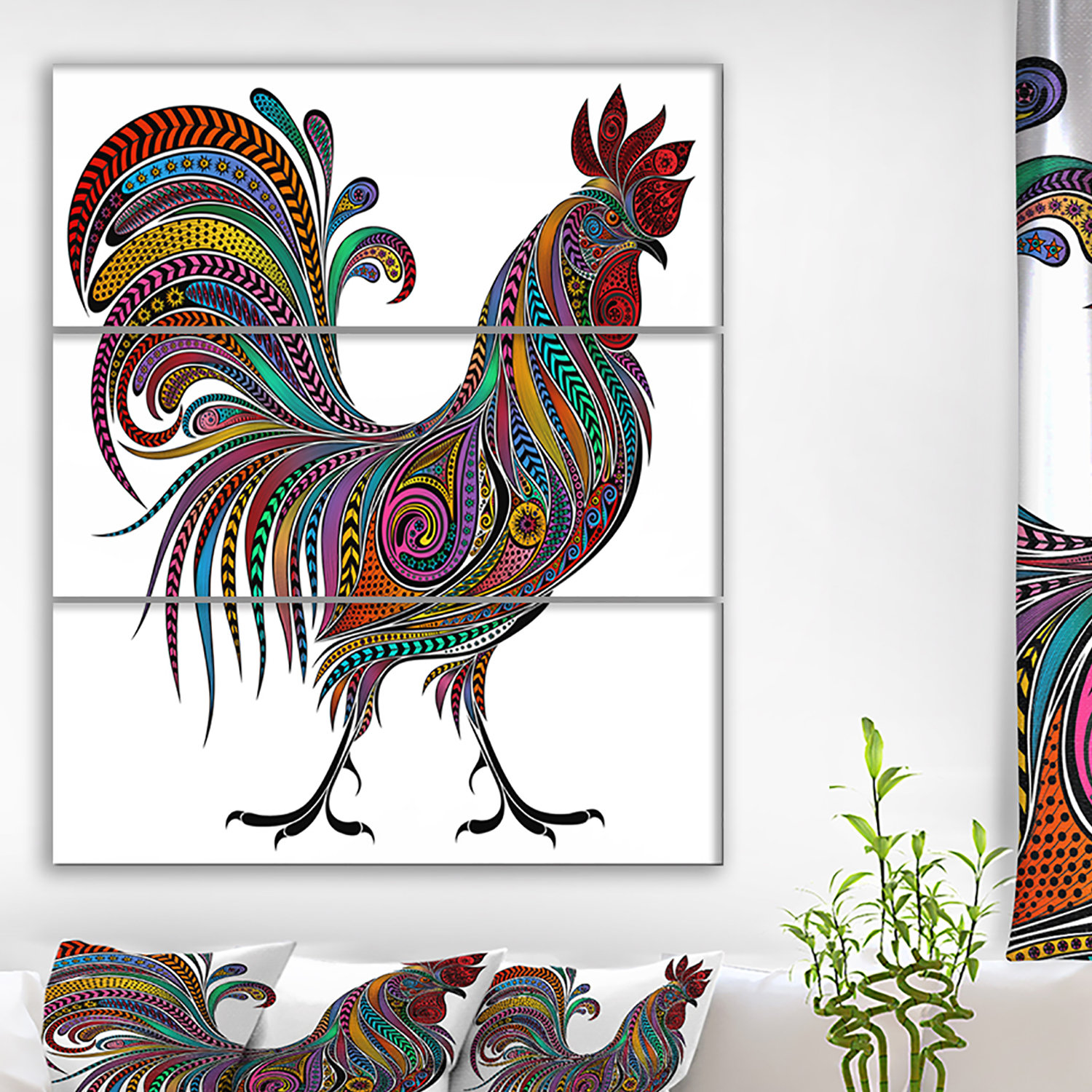 East Urban Home '2017 Coloured Patterns Rooster' Farmhouse Animal ...