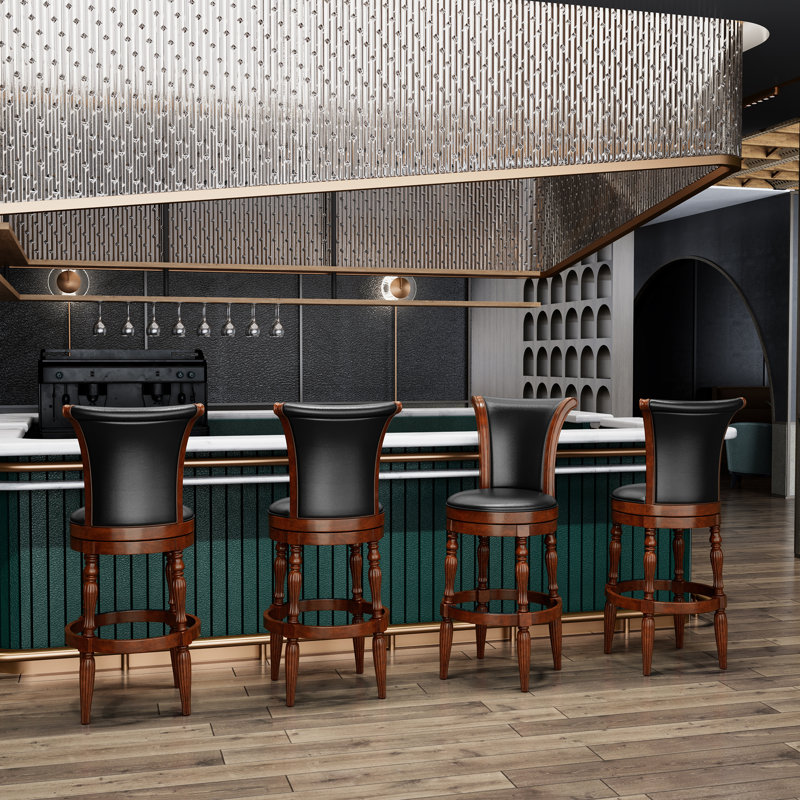 Canora Grey Laiklyn Swivel Solid Wood Bar Stool with PU Upholstered ...