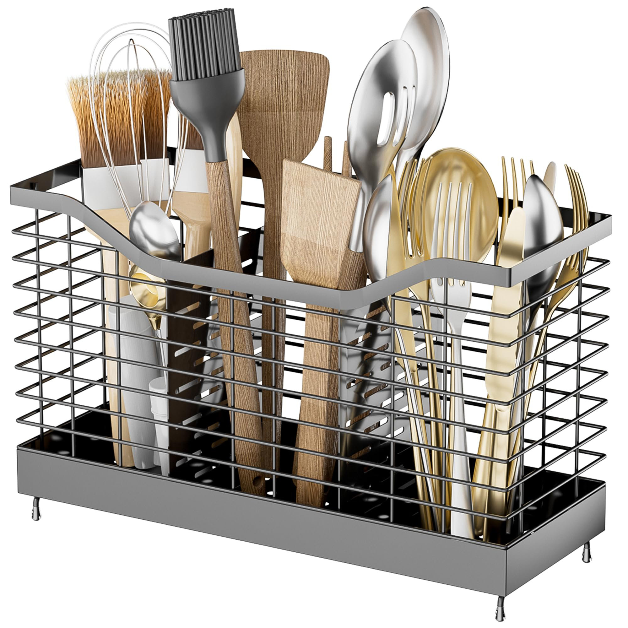 Brayden Studio® Kitchen Countertop Three-Compartment Cutlery Rack Spoon ...