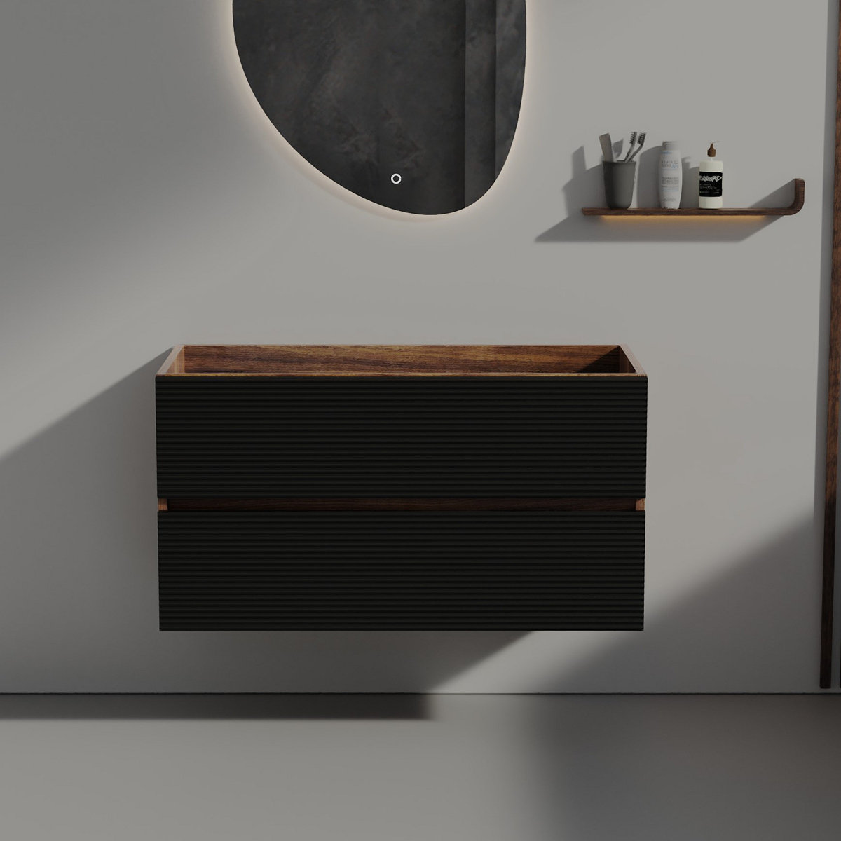 Latitude Run® Grace Walnut Bathroom Vanity With Four Soft Black Drawers ...