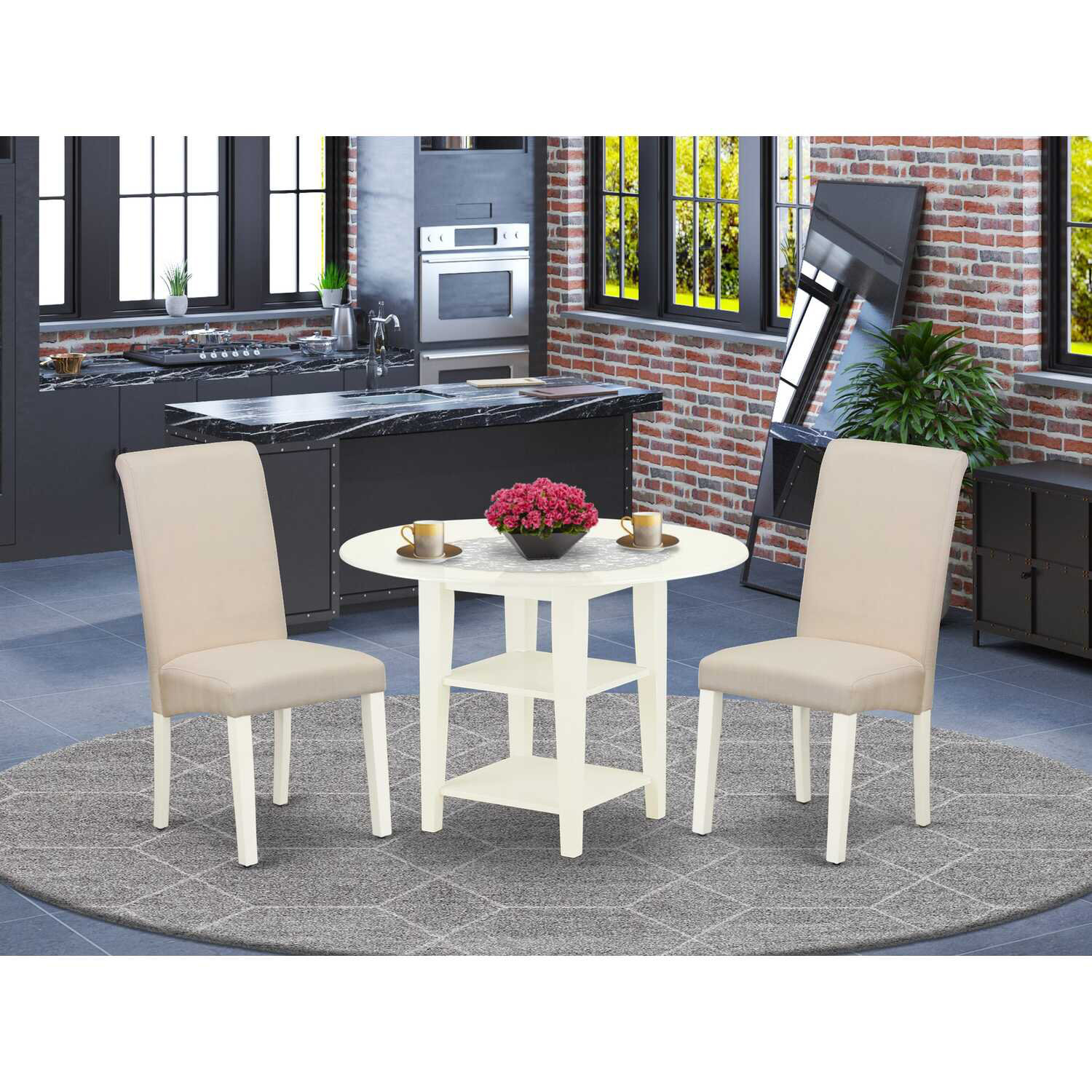 Latitude Run® 5-Piece Round Linen White Finish Solid Wood Top-Dining ...