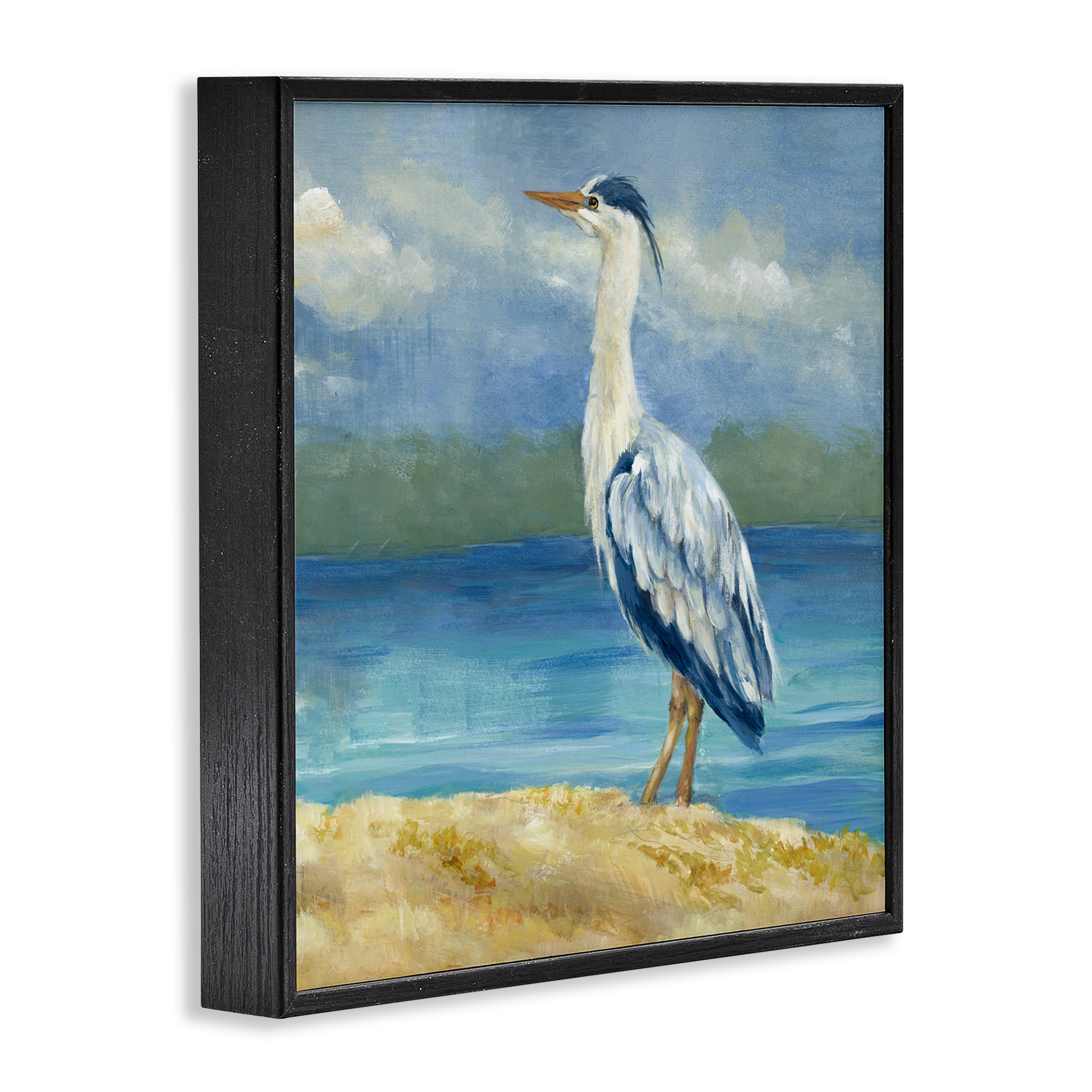 Stupell Industries Heron on Cloudy Beach Framed Giclee Art by Lanie ...