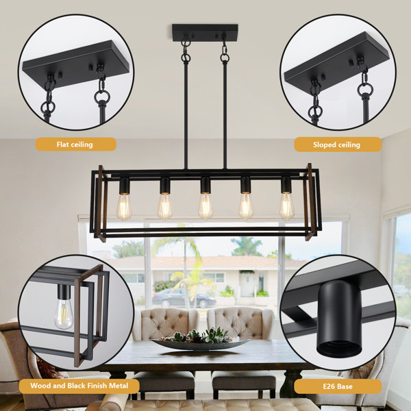 Gracie Oaks Rectangular Linear 5-light Pendant Lights | Wayfair