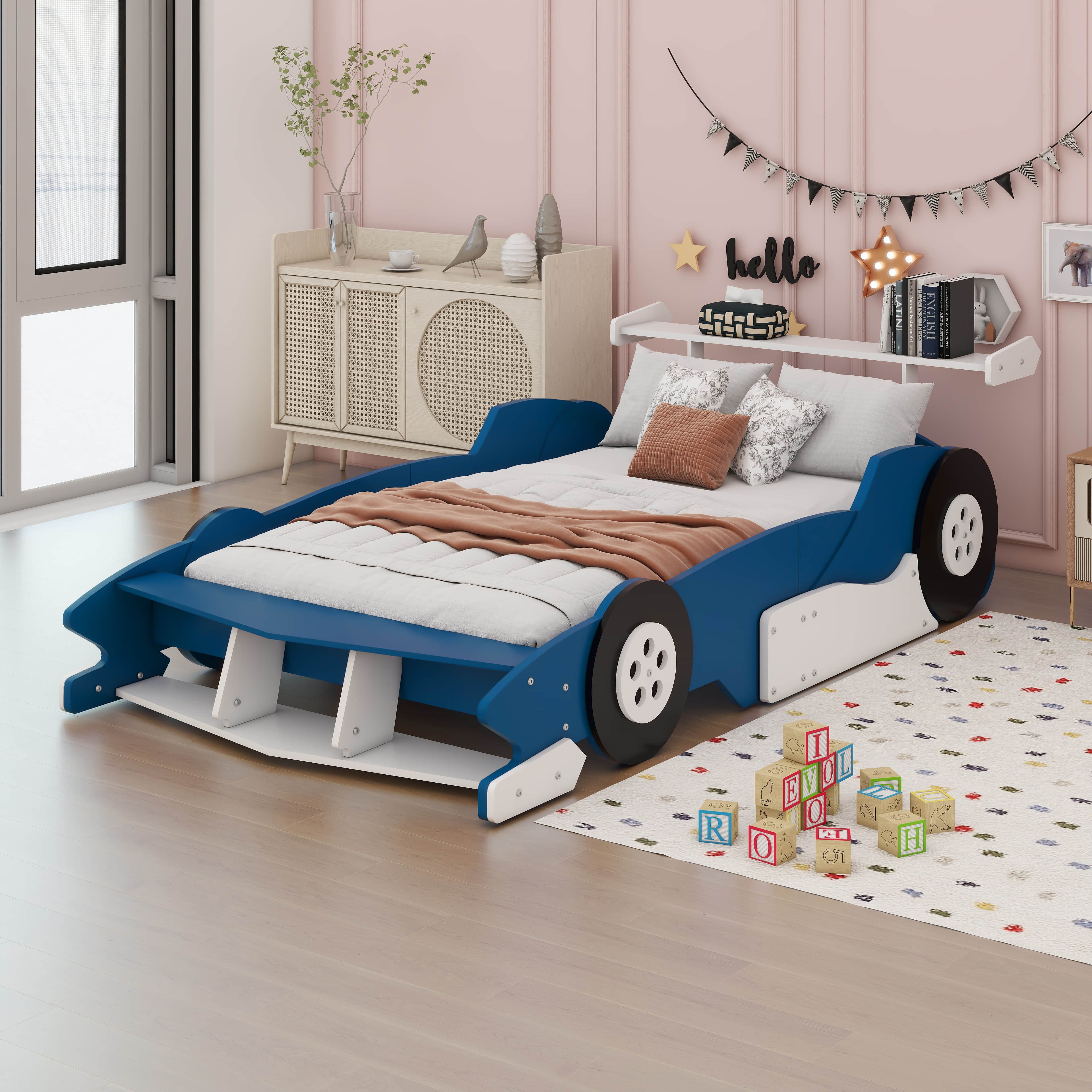 Zoomie Kids Aamnah Full Size Race Car-Shaped Platform Bed with Wheels ...