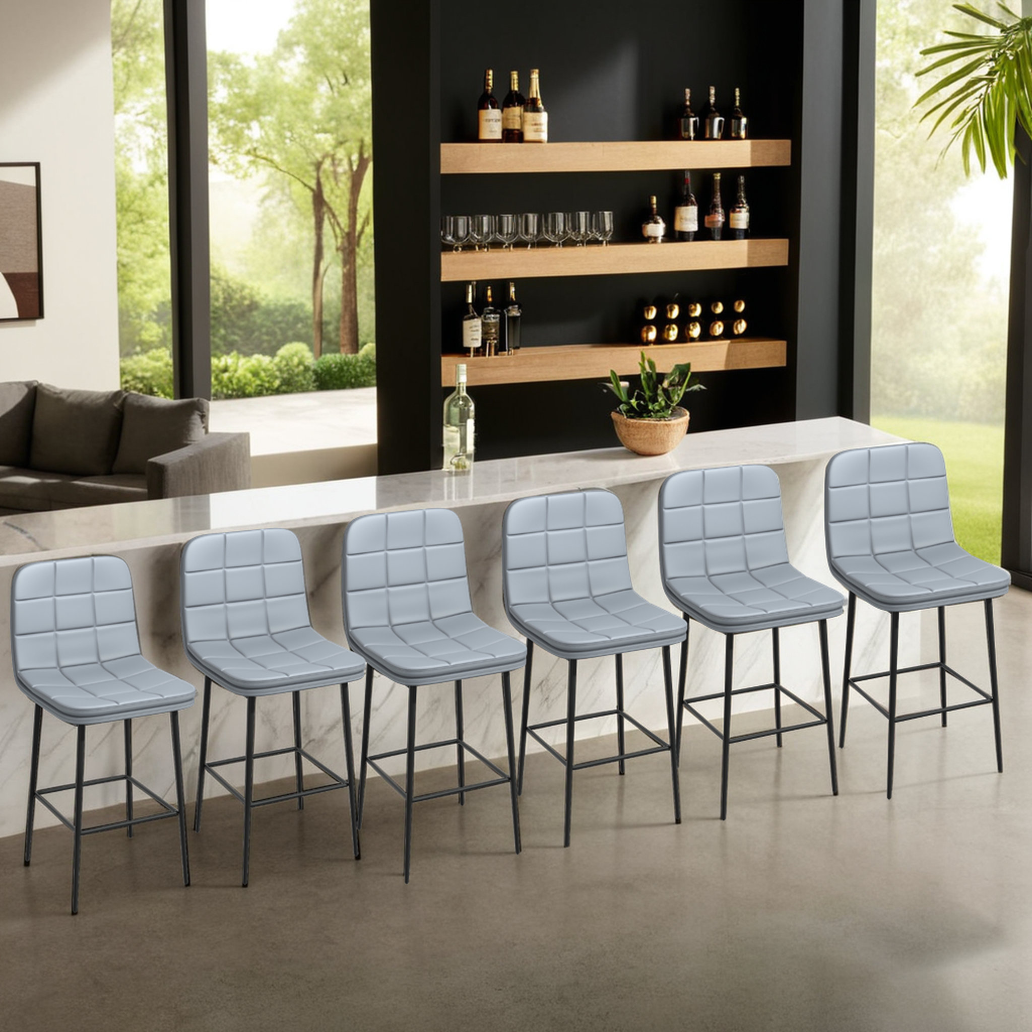Blu Aired Merch Upholstered Metal Counter Height Bar Stools (Set of 8 ...
