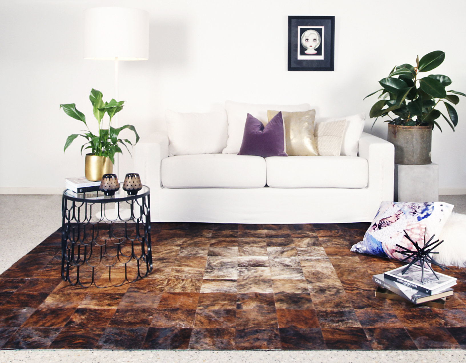 Art Hide Rectangle Desnudo Geometric Cowhide Area Rug in Gray/Black ...