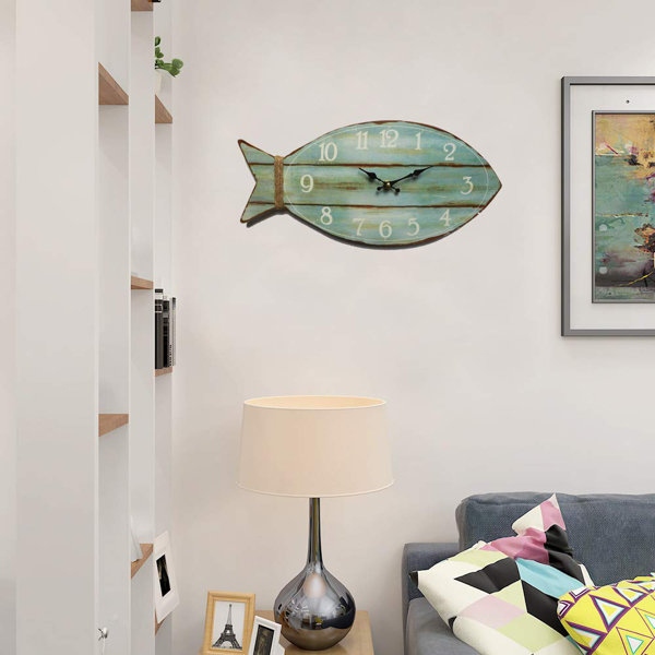 Dovecove Fish Beach Wall Clock Silent Non-Ticking Wooden Wall Clocks ...