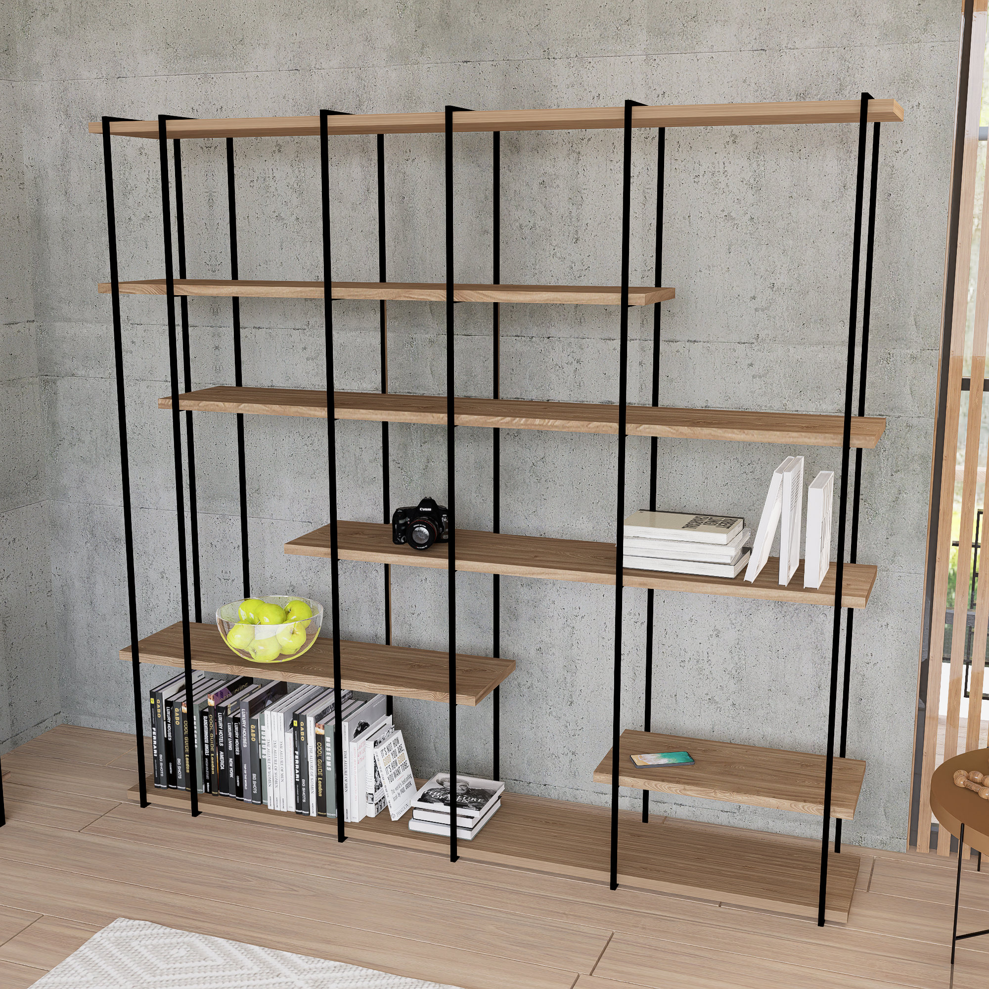17 Stories 7 Tier Asymmetrical Shelf Unit with 6 Metal Frame, Ethon ...