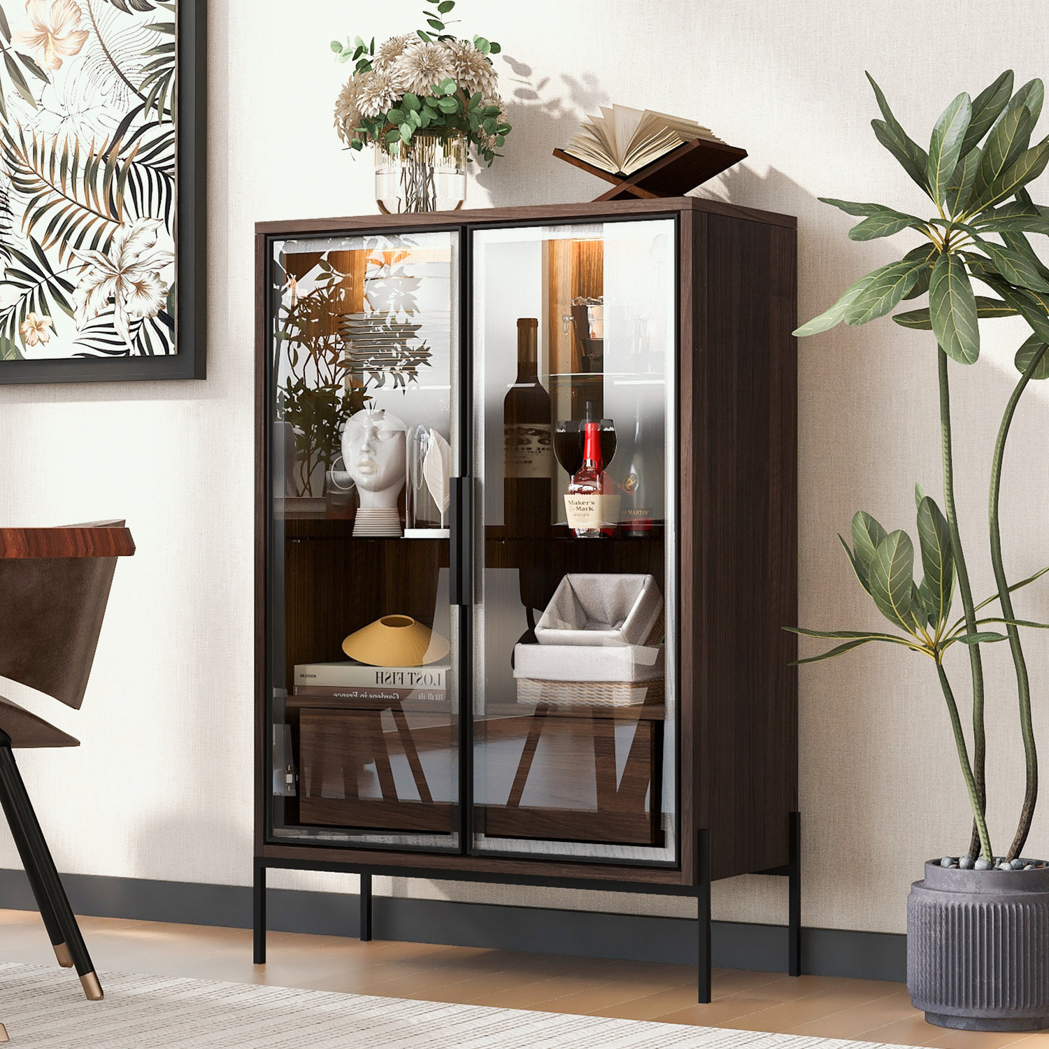 Wrought Studio™ LED Lighted Cabinet with Tempered Glass Door and Metal ...