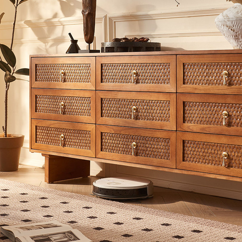 Dream cabinet Creative Rattan High Leg Storage Cabinet Accent Chest ...