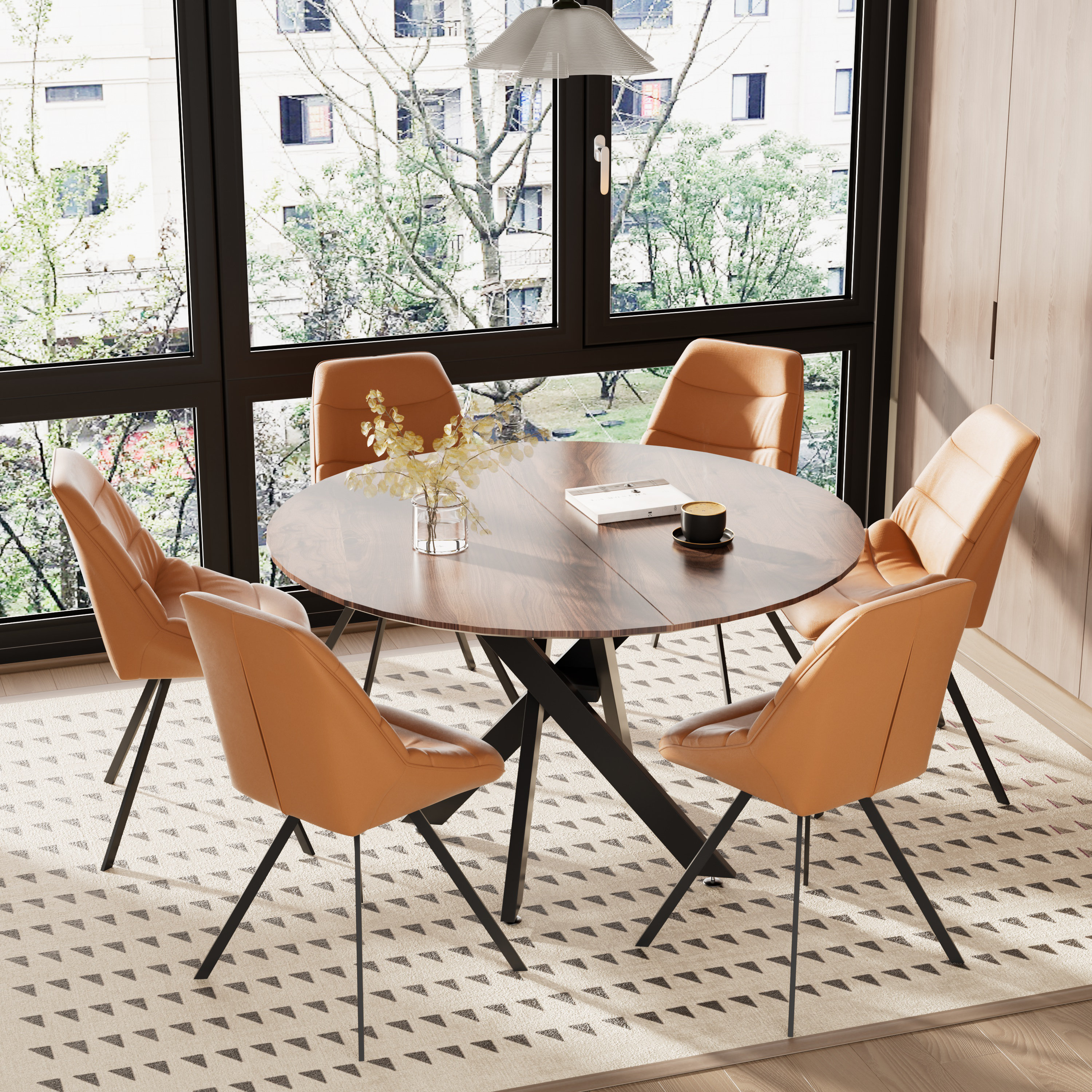 George Oliver 47"Round Modern Kitchen Dining Table Set | Wayfair