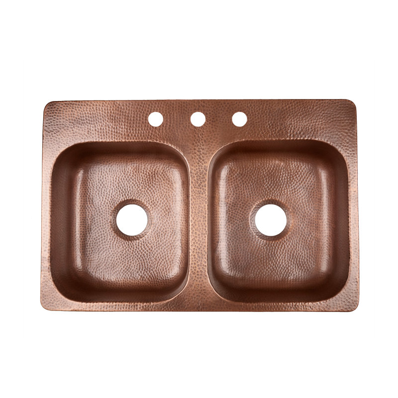 Sinkology Angelico Copper 33" Double Bowl Drop-In Kitchen Sink | Wayfair