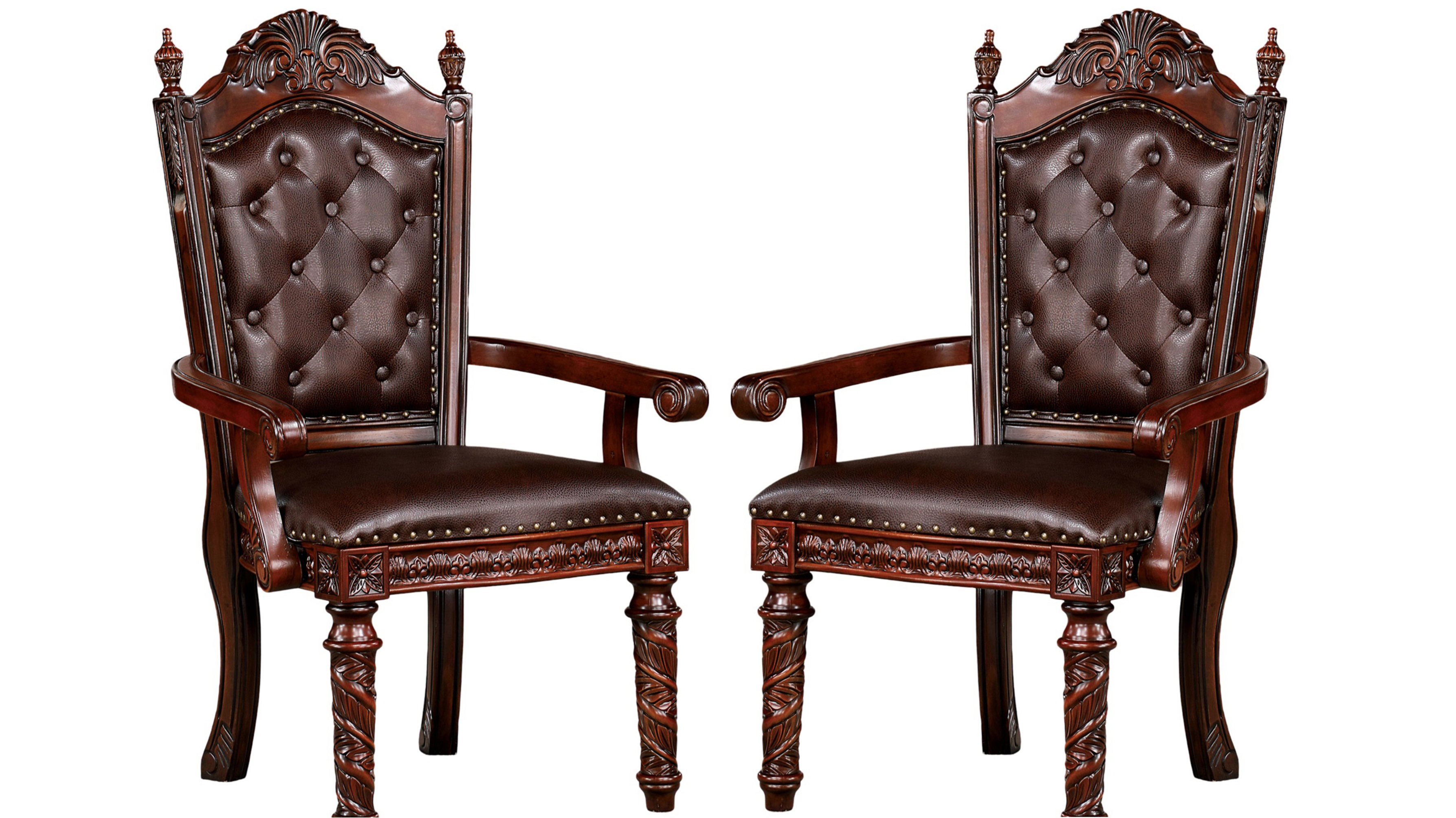 Hokku Designs Traditional 2Pcs Arm Chairs Solid Wood Leatherette Seats ...