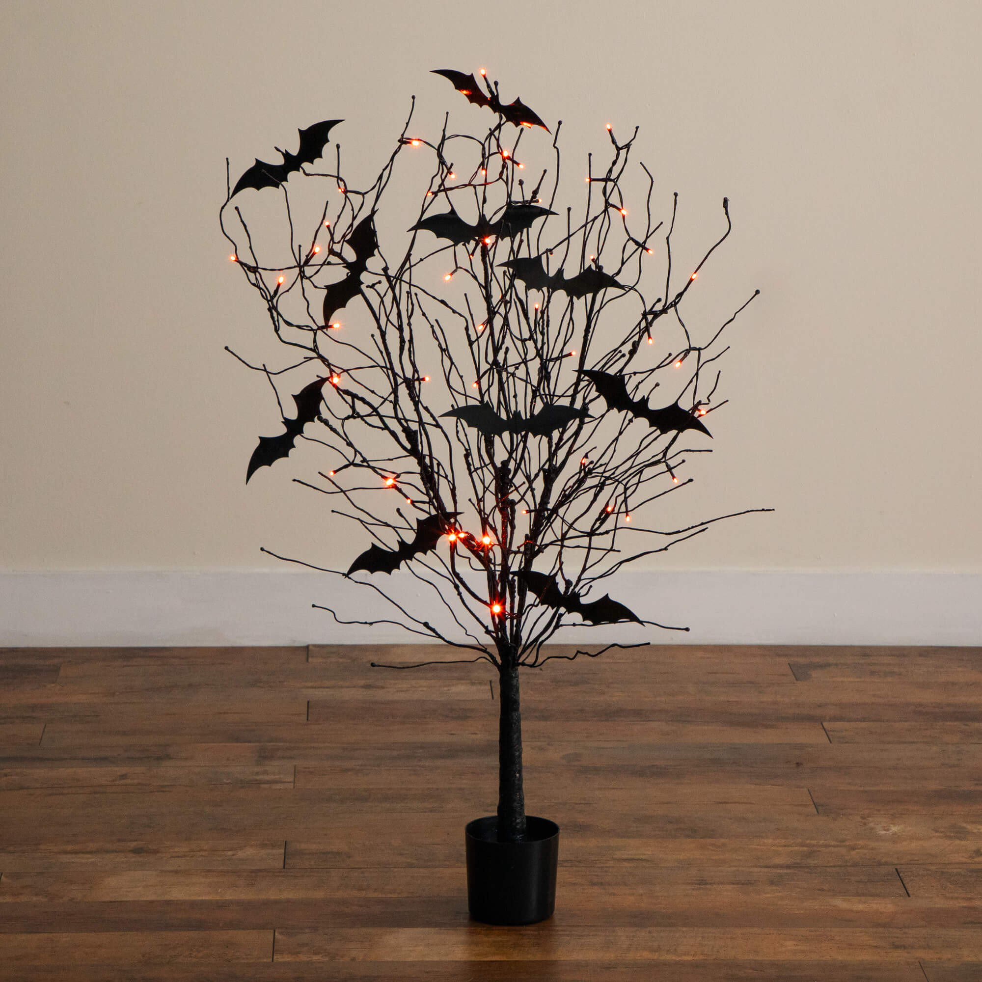 Latitude Run® Pre-Lit Artificial Halloween Black Twig Tree With Bats ...